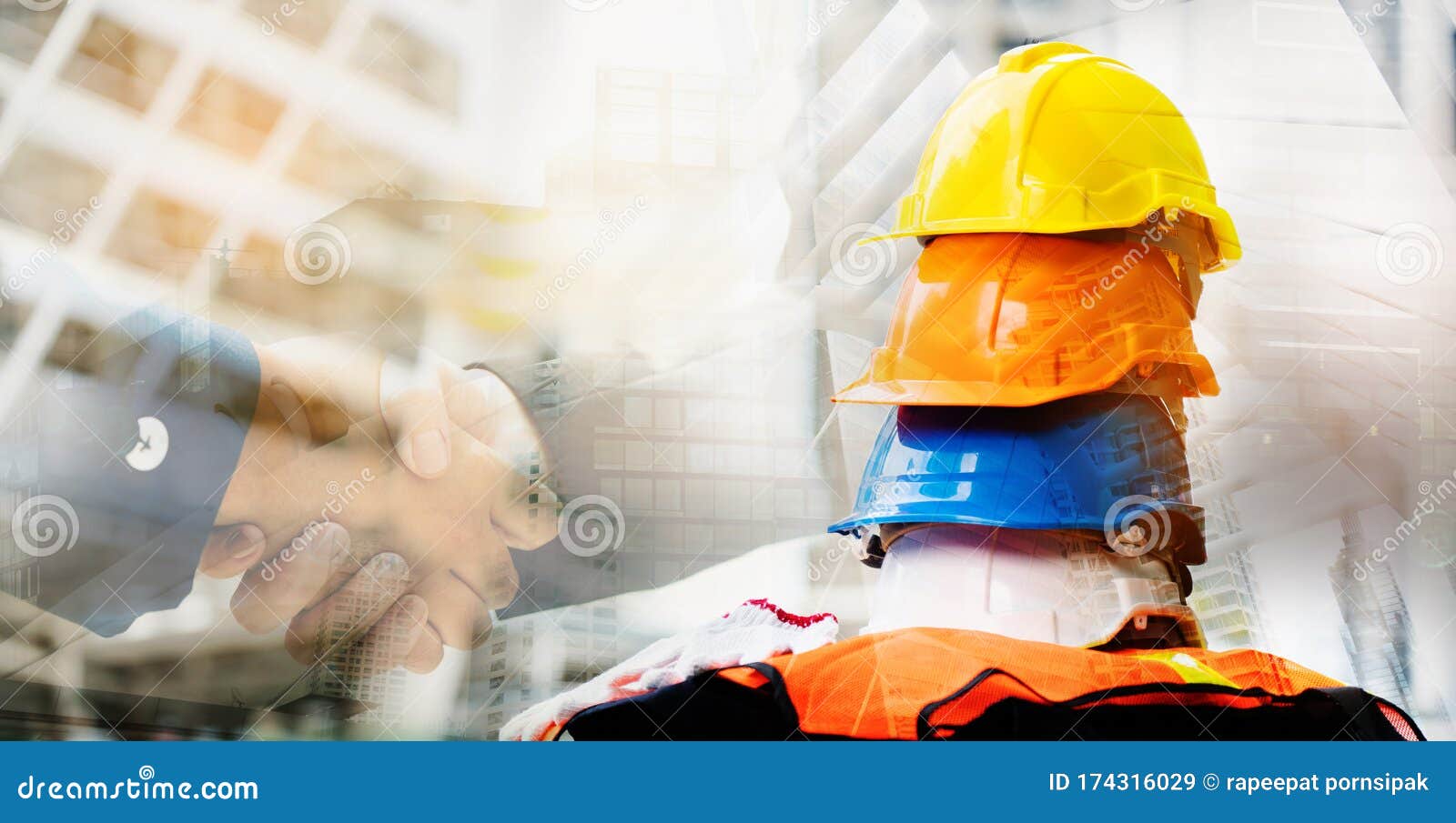 Multicolored Safety Construction Worker Hats. Teamwork of the ...