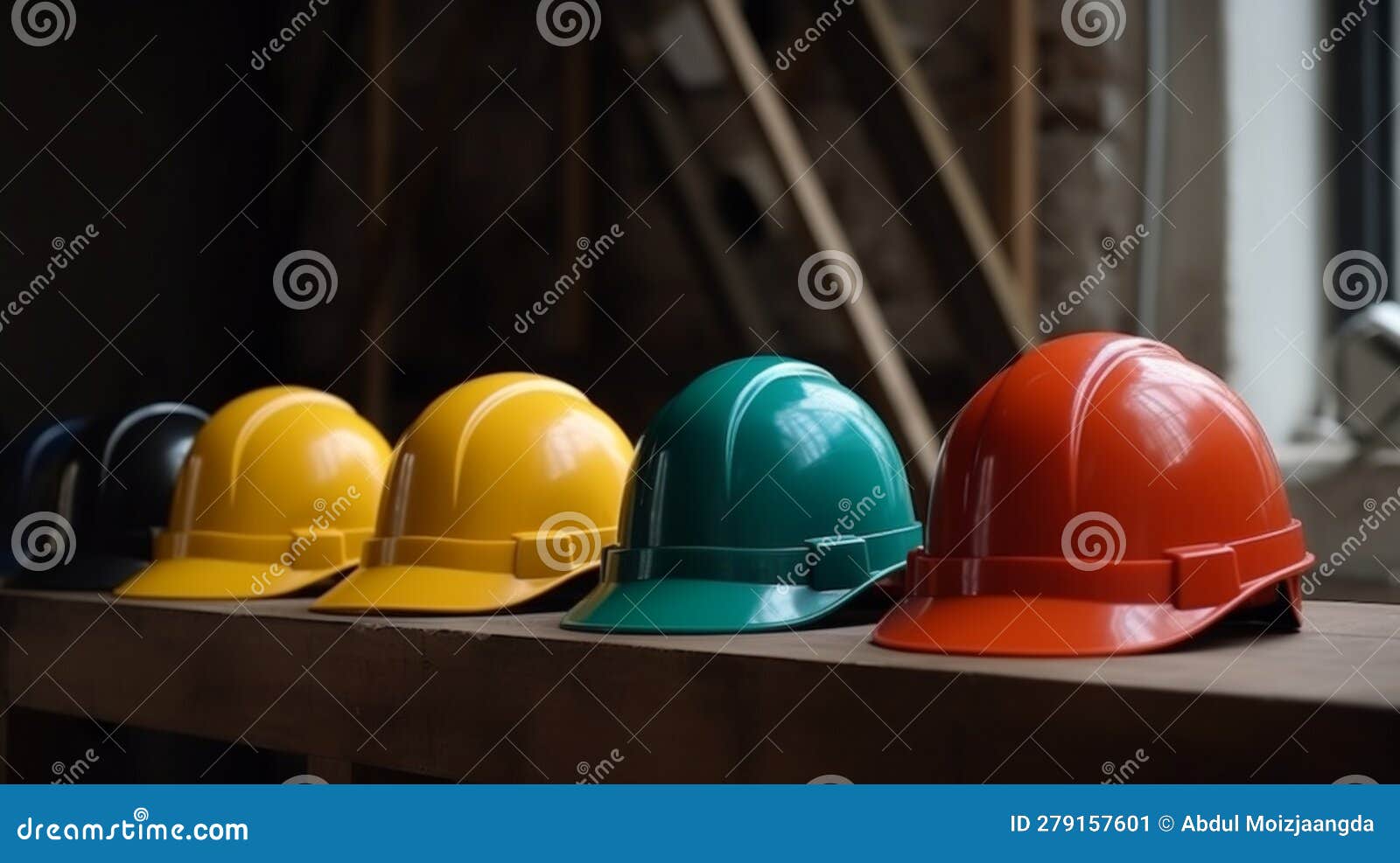 Multicolored Safety Construction Worker Hats. Teamwork of the ...