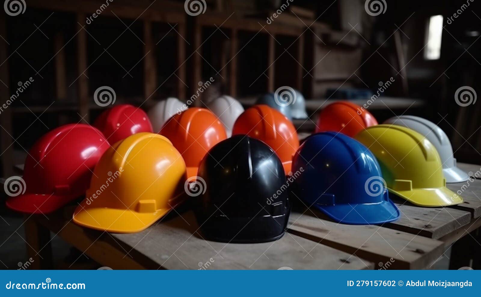 Multicolored Safety Construction Worker Hats. Teamwork of the ...