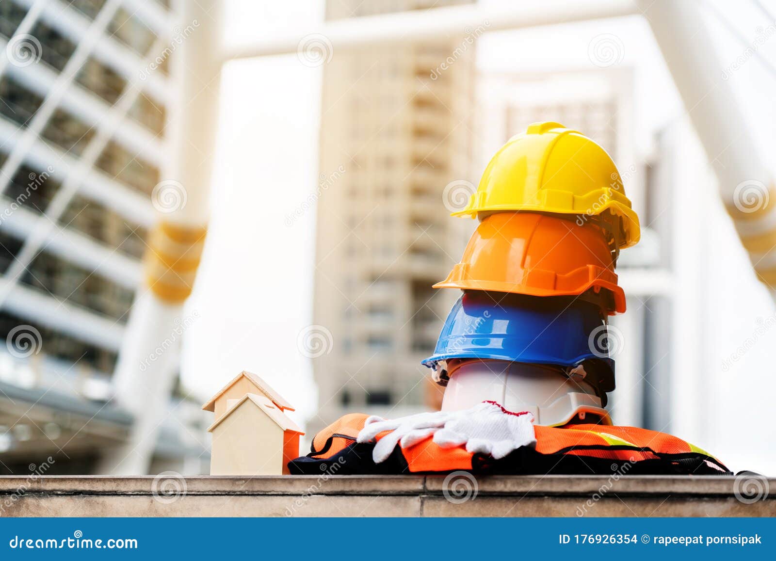 Multicolored Safety Construction Worker Hats. Teamwork of the ...