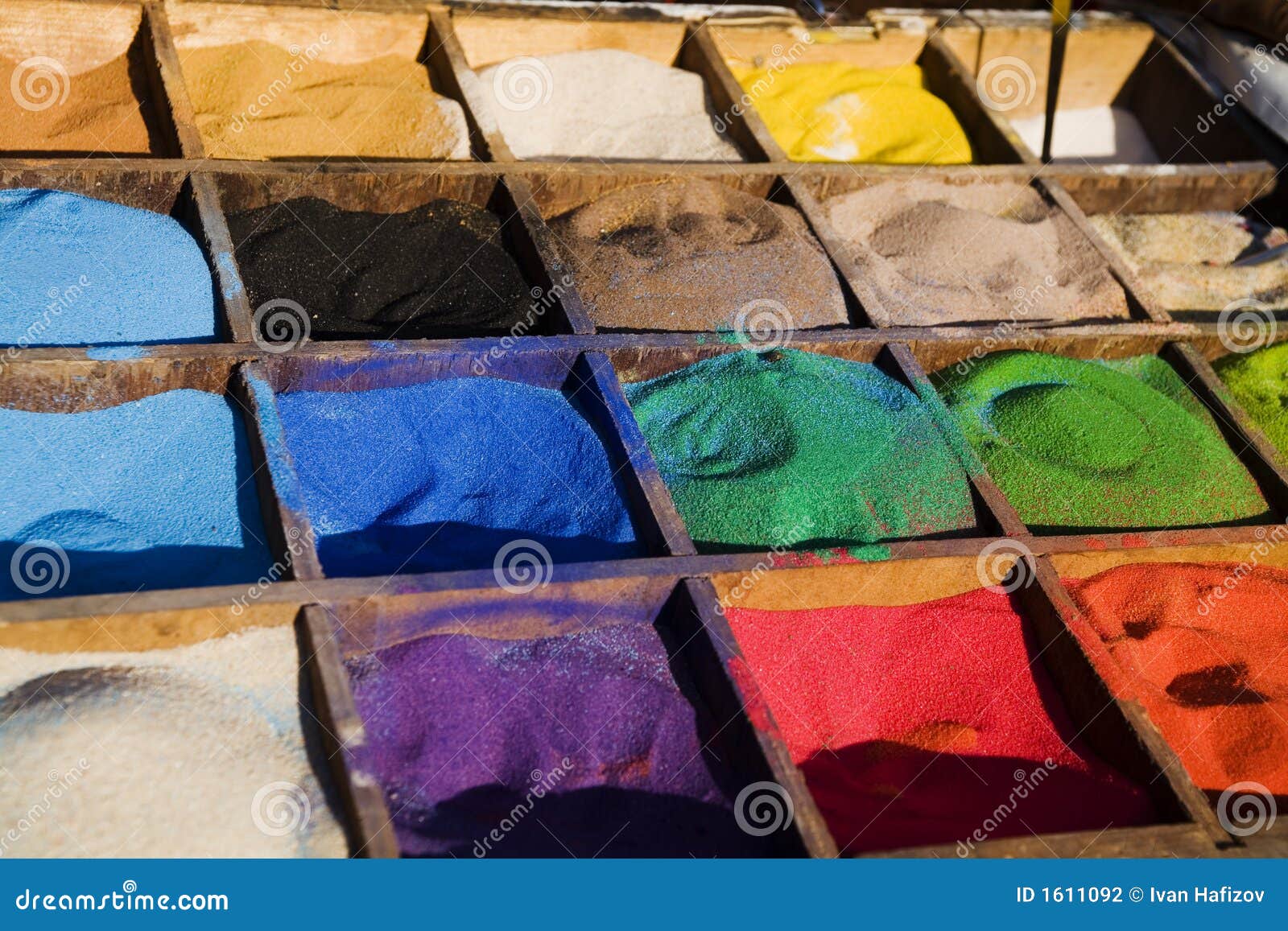 Multicolored Sand in the Boxes Stock Photo - Image of bright ...