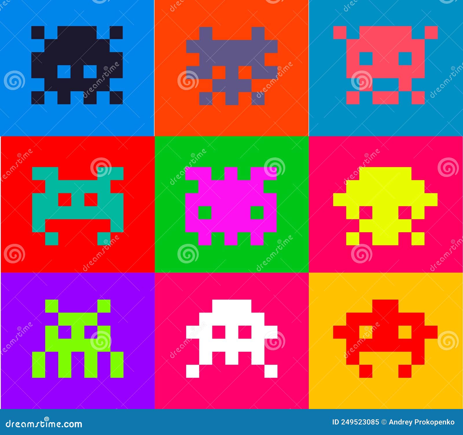 Multicolored Set Of Pixel Crab Aliens Stock Vector Illustration Of Color Games 249523085
