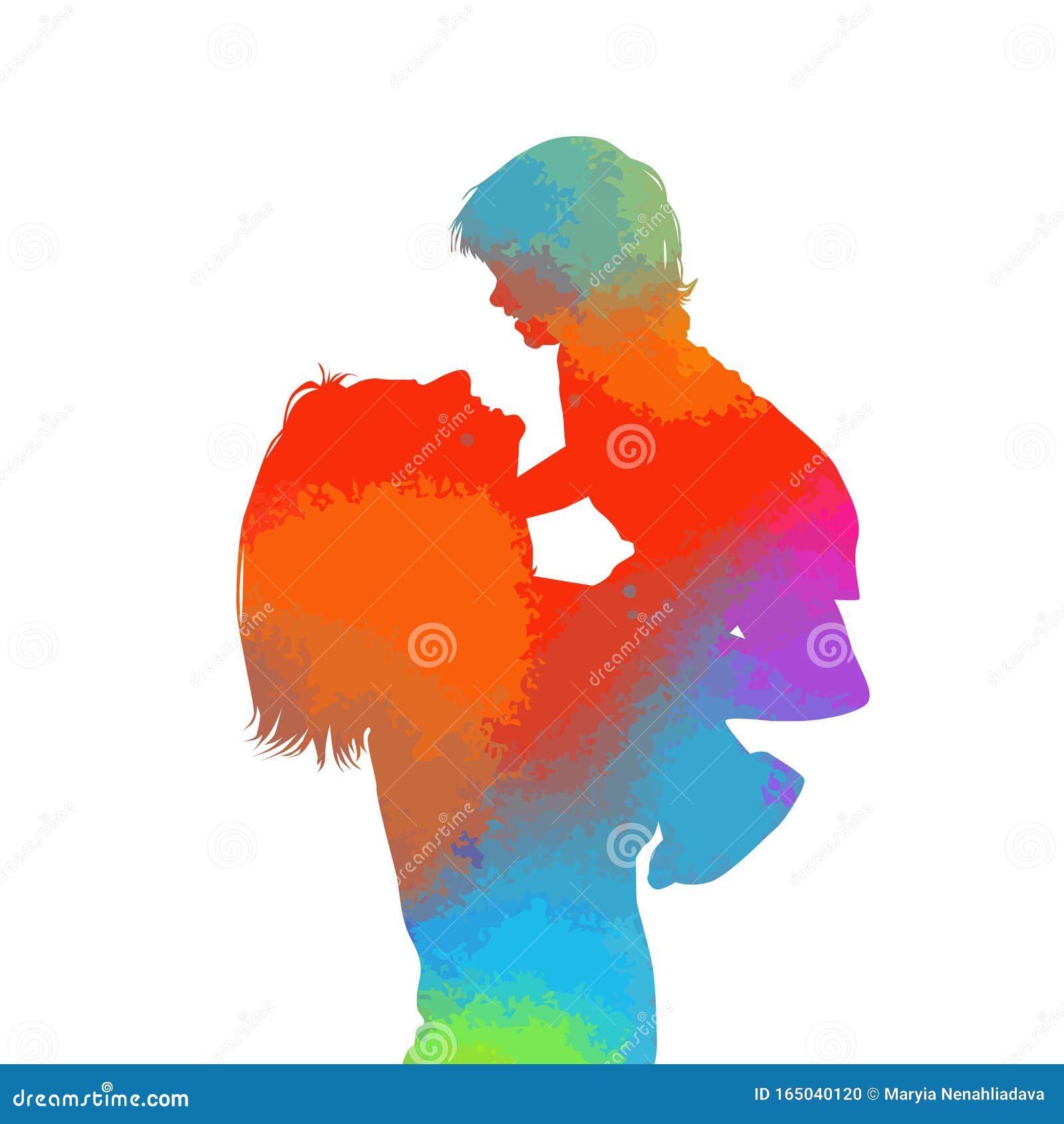 The Multicolored Silhouette Of Mom And Daughter Vector Illustration