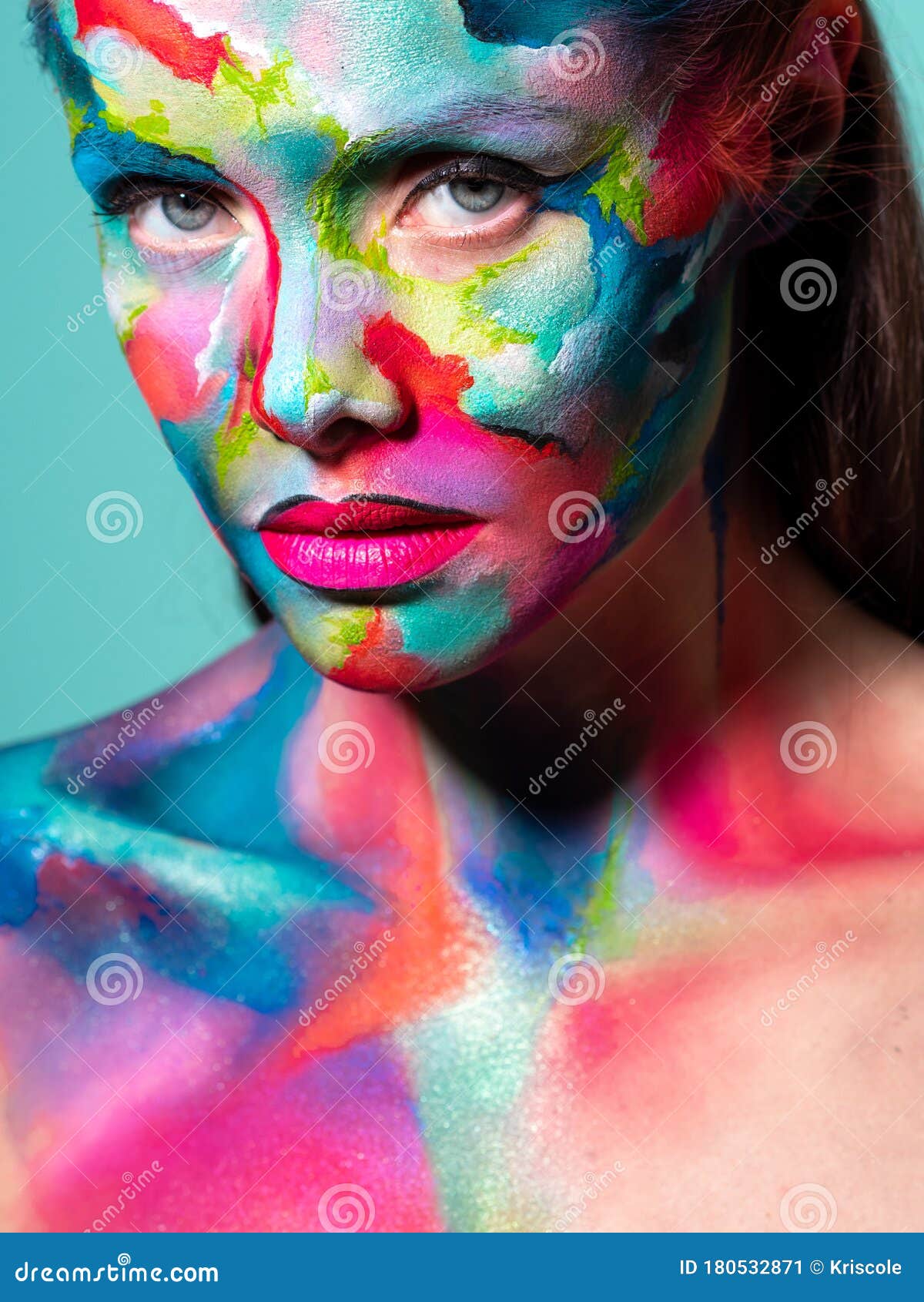 Multicolored Skin, Difficult To Identify. Creative Makeup with Colorful ...