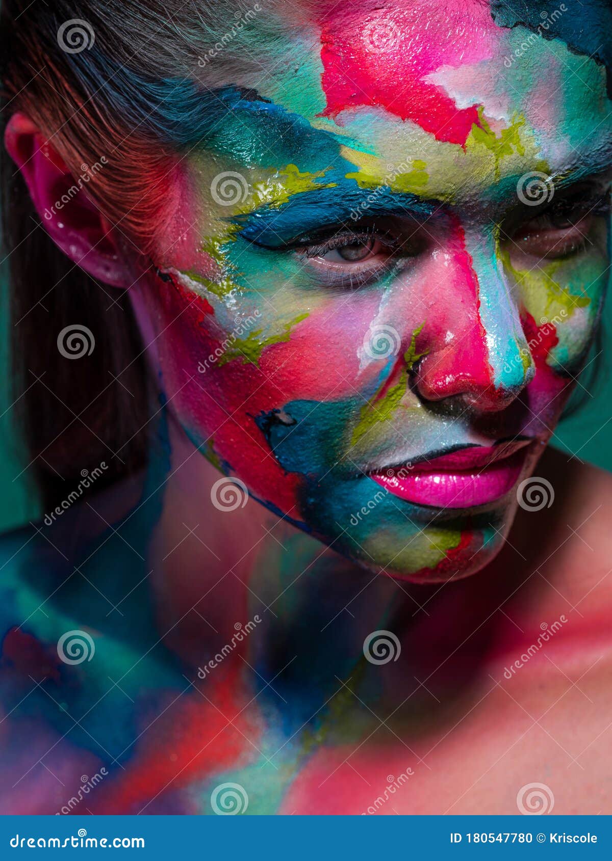 Multicolored Skin, Difficult To Identify. Creative Makeup with Colorful ...