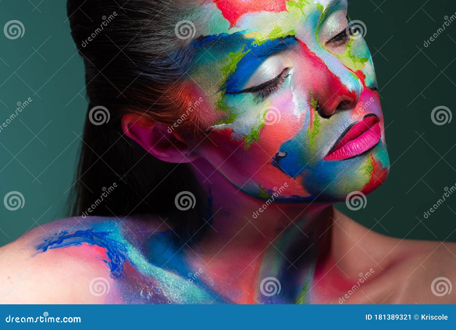 Multicolored Skin, Difficult To Identify. Creative Makeup with Colorful ...