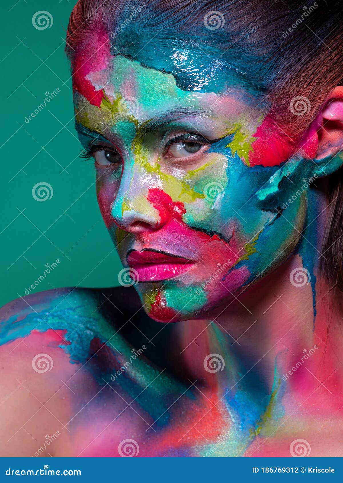 Multicolored Skin, Difficult To Identify. Creative Makeup with Colorful ...