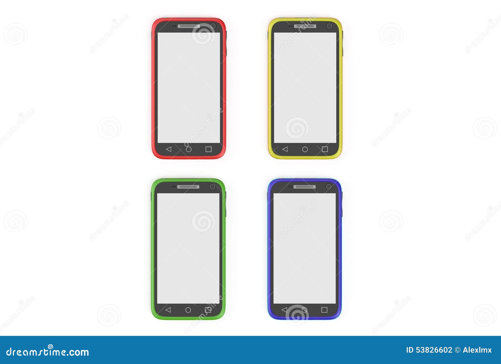 4 multicolored smartphones stock illustration. Illustration of media ...