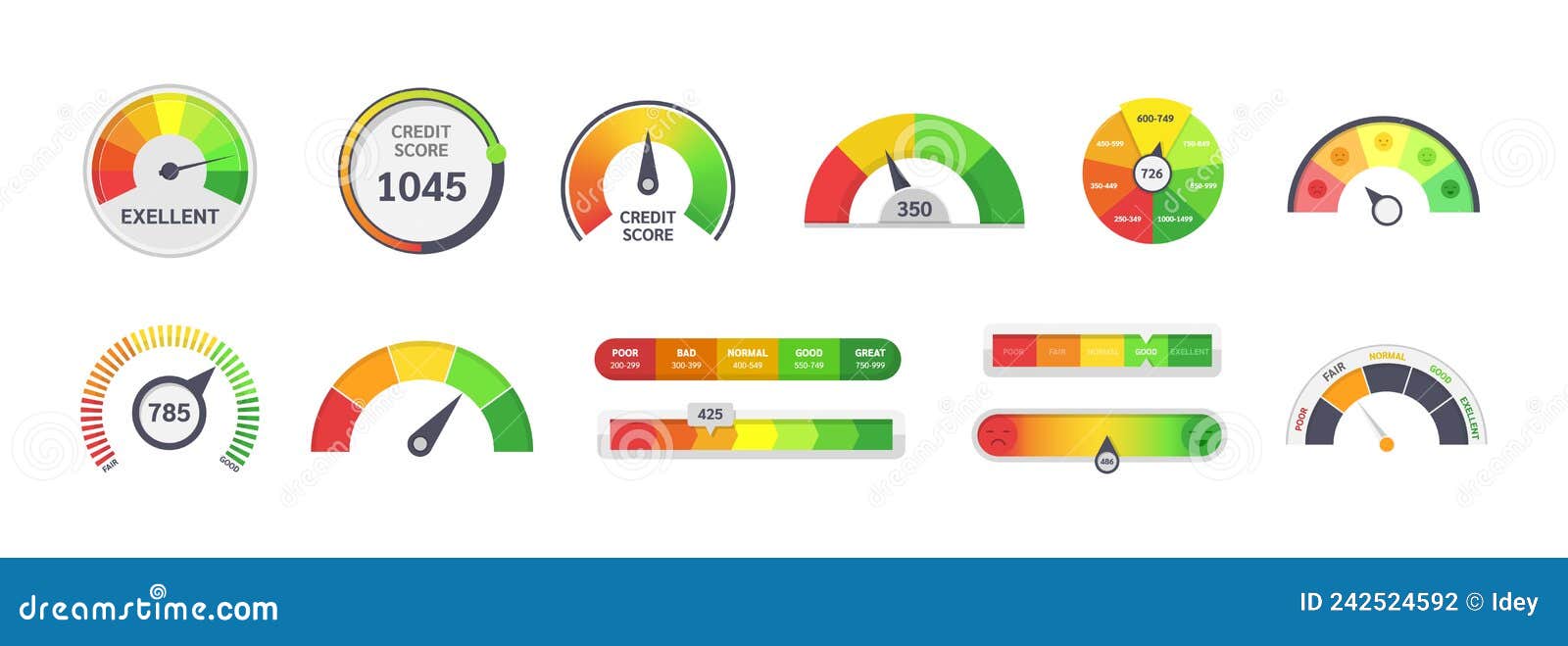 Multicolored Speedometer Scale Set. Meter Level Score Measure Graphic ...