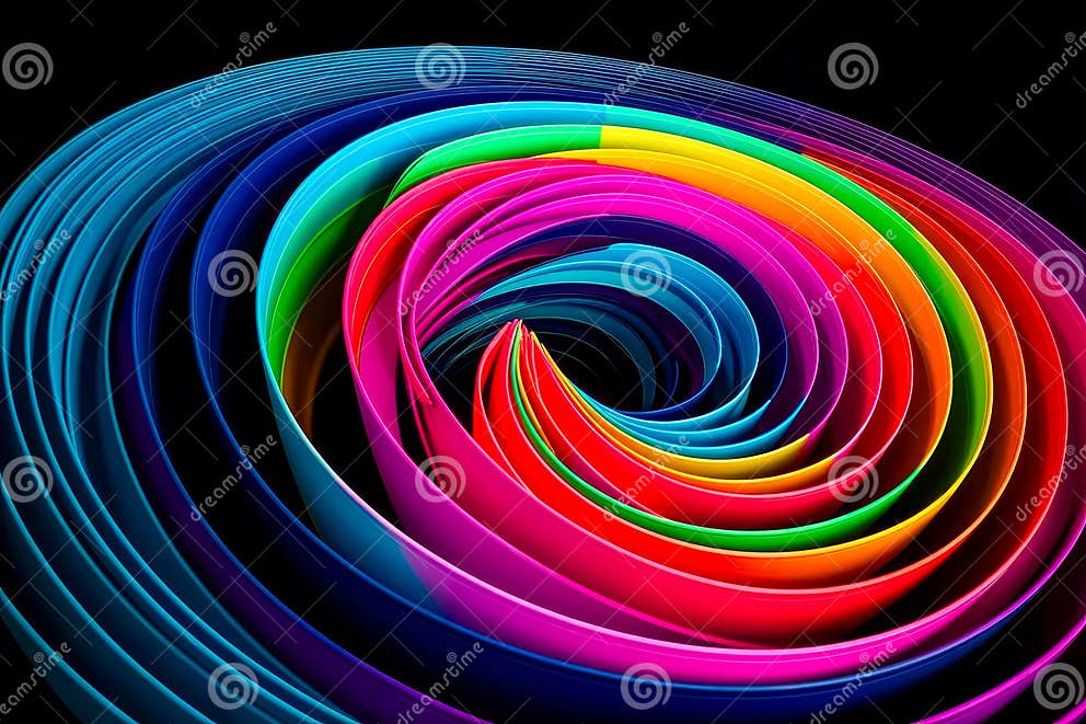 Multicolored Spiral of Lines on Black Background with Black Background ...