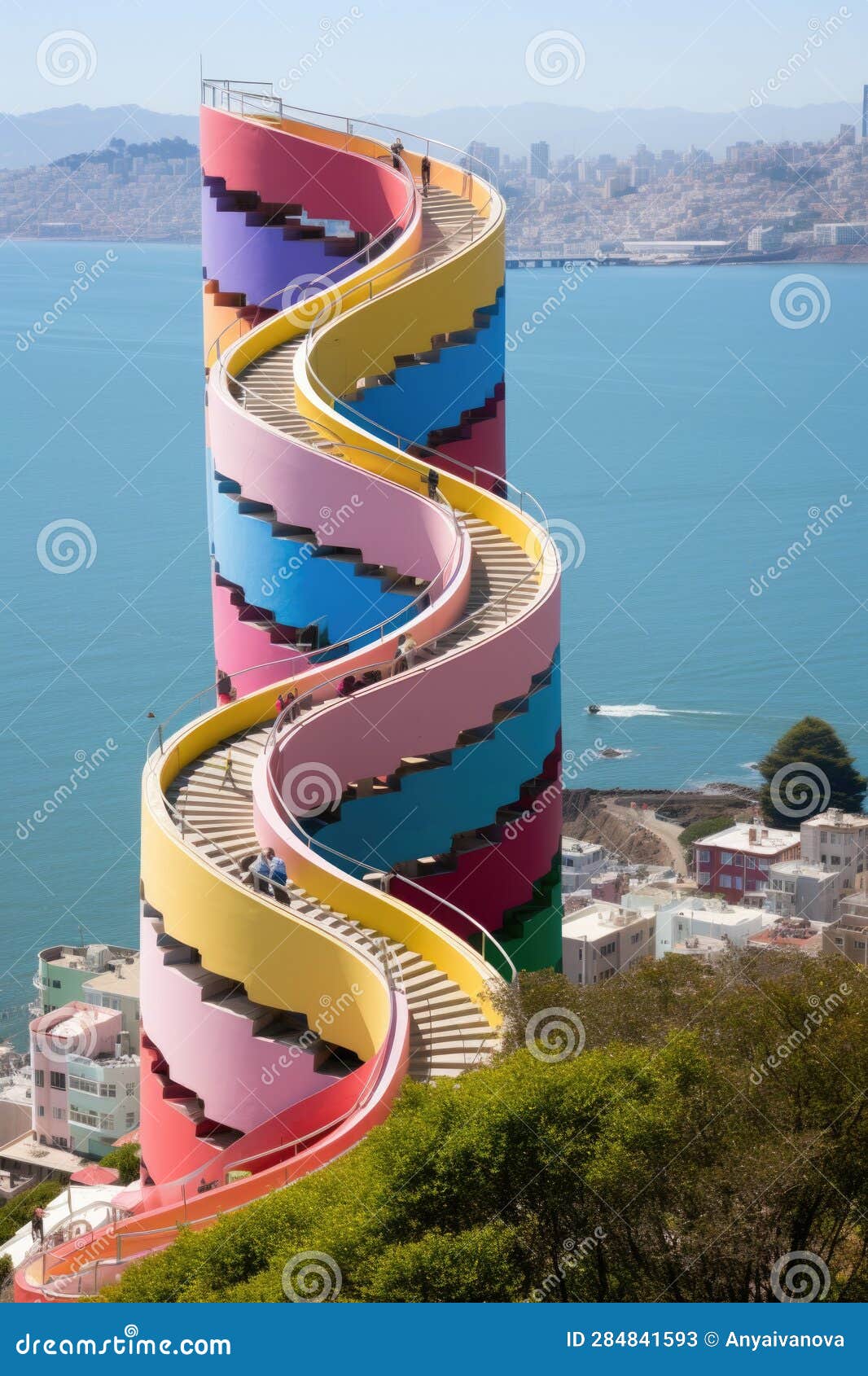 A Multicolored Spiral Staircase Going Up. Stock Illustration ...