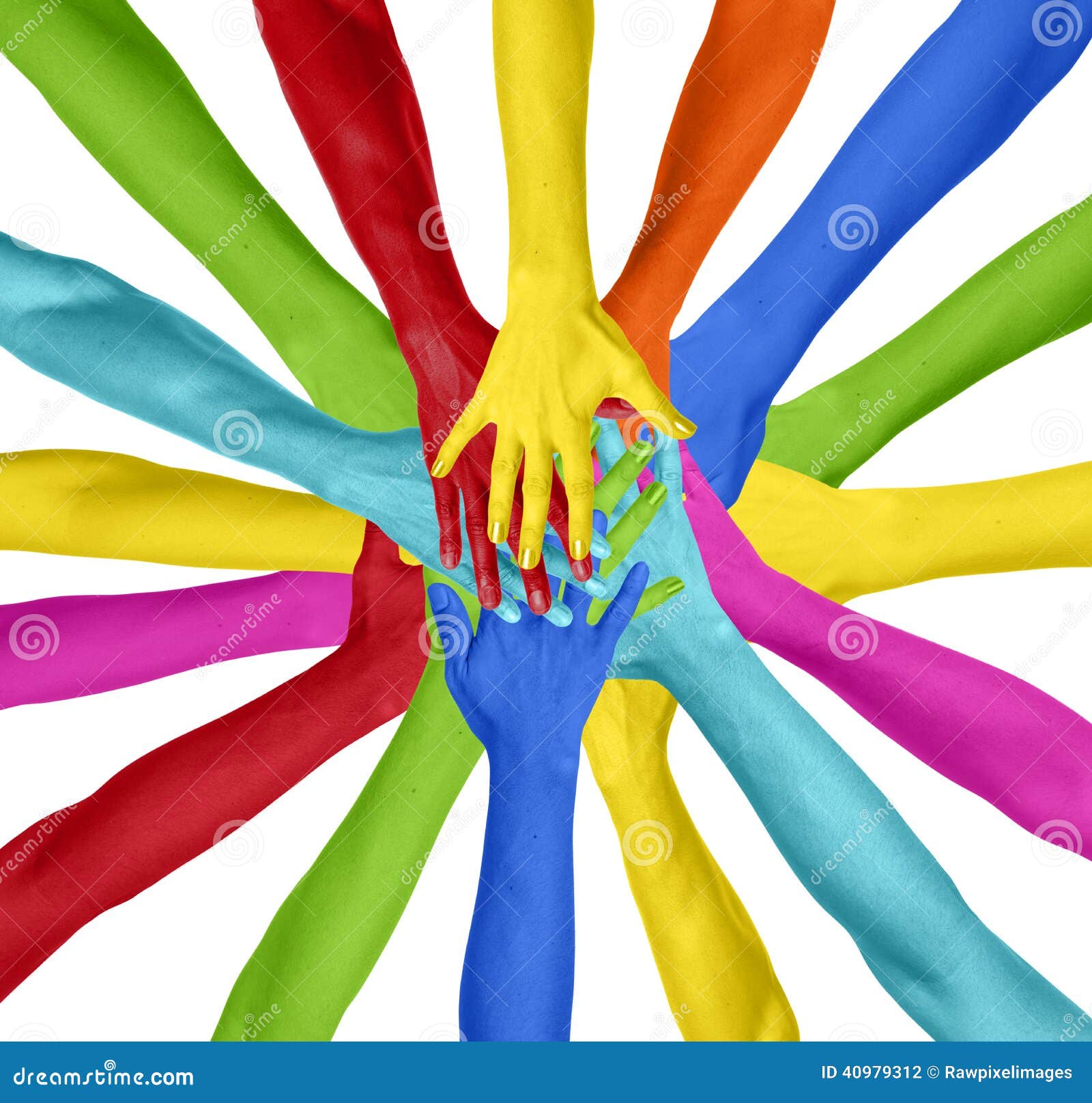 Multicolored Stack of Human Hands Stock Photo - Image of copy, arms ...