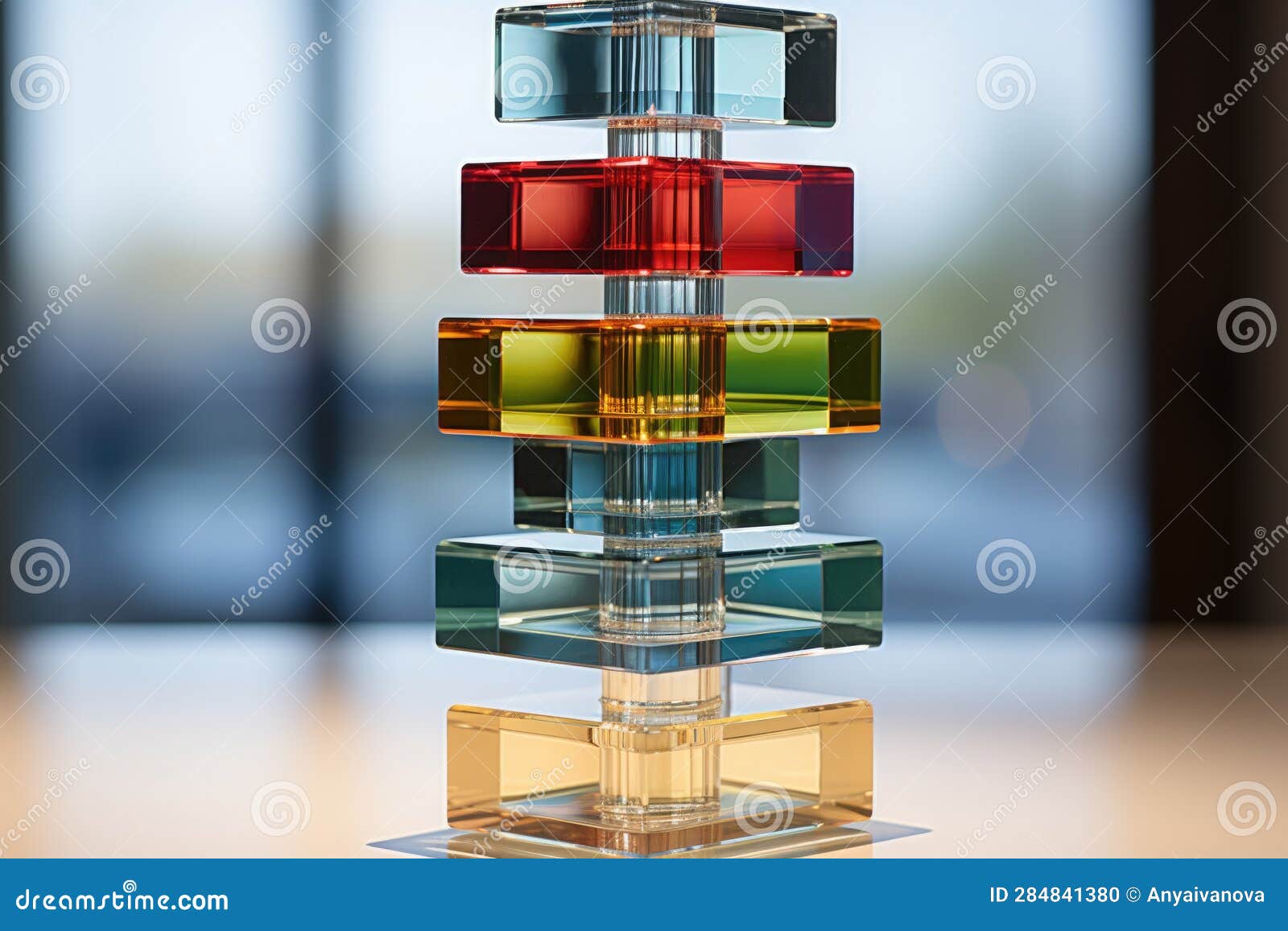 A Multicolored Stack of Glass Blocks on a Table. Stock Illustration ...