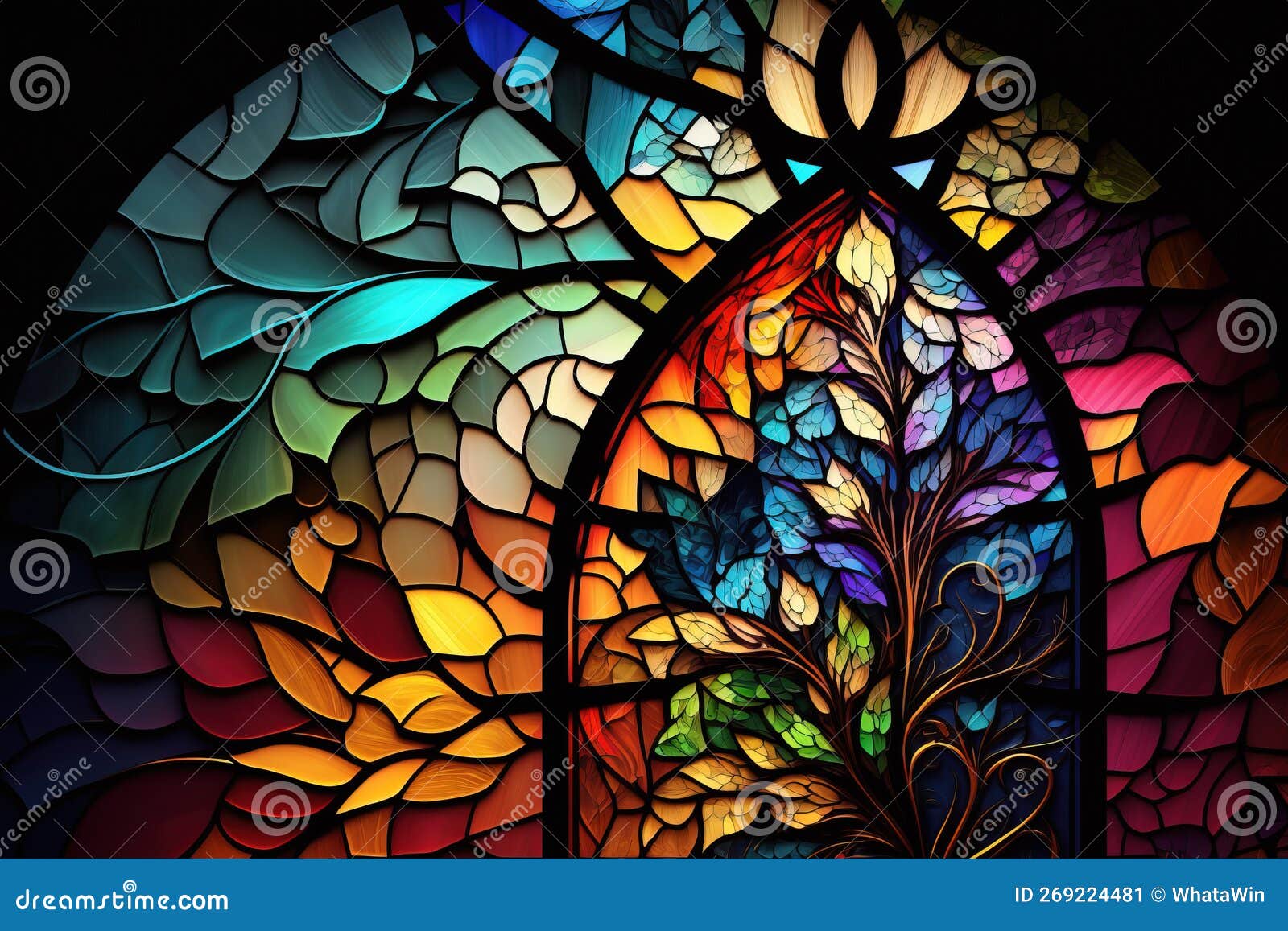 Multicolored Stained Glass Window with Irregular Random Block Pattern ...