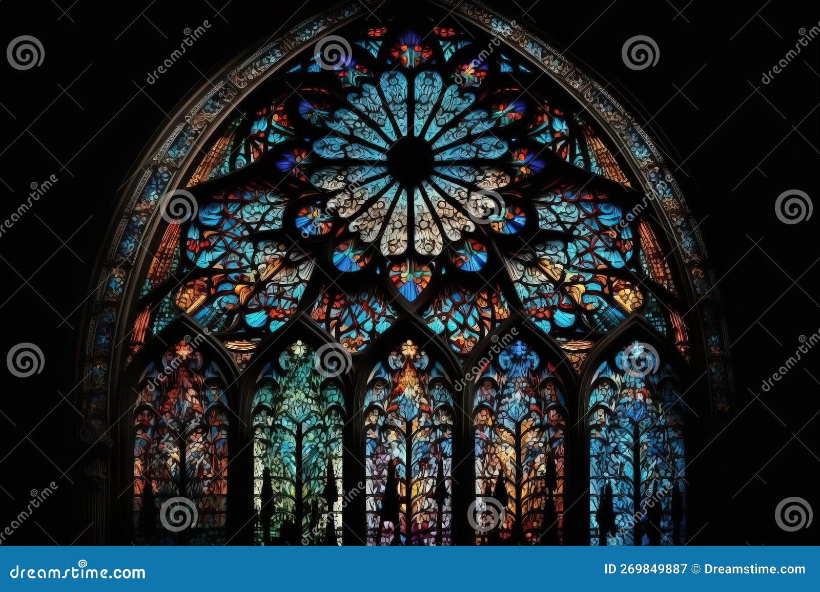Multicolored Stained Glass Window with Irregular Random Block Pattern ...