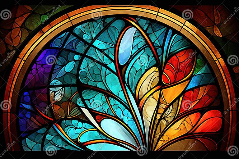 Multicolored Stained Glass Window with Irregular Random Block Pattern ...