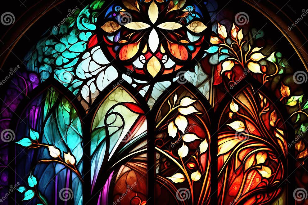 Multicolored Stained Glass Window with Irregular Random Block Pattern. Generative Illustration ...