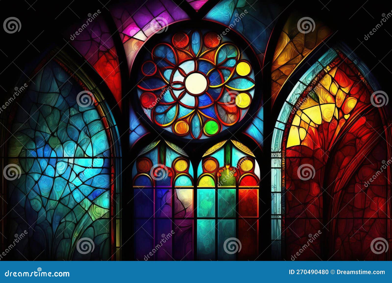 Multicolored Stained Glass Window with Irregular Random Block Pattern ...