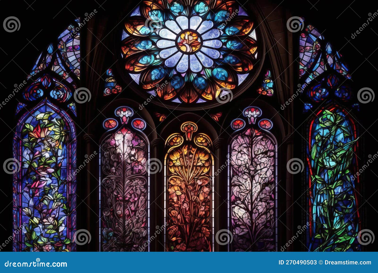 Multicolored Stained Glass Window with Irregular Random Block Pattern ...