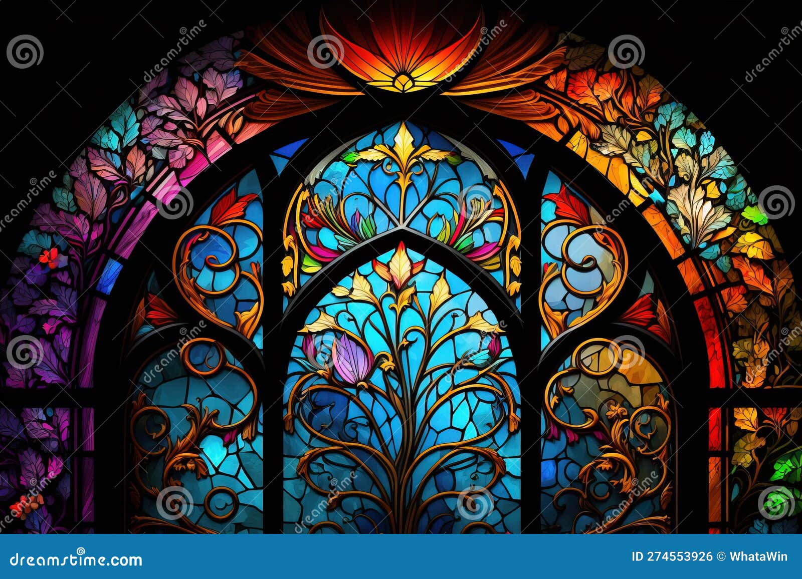Multicolored Stained Glass Window with Irregular Random Block Pattern ...