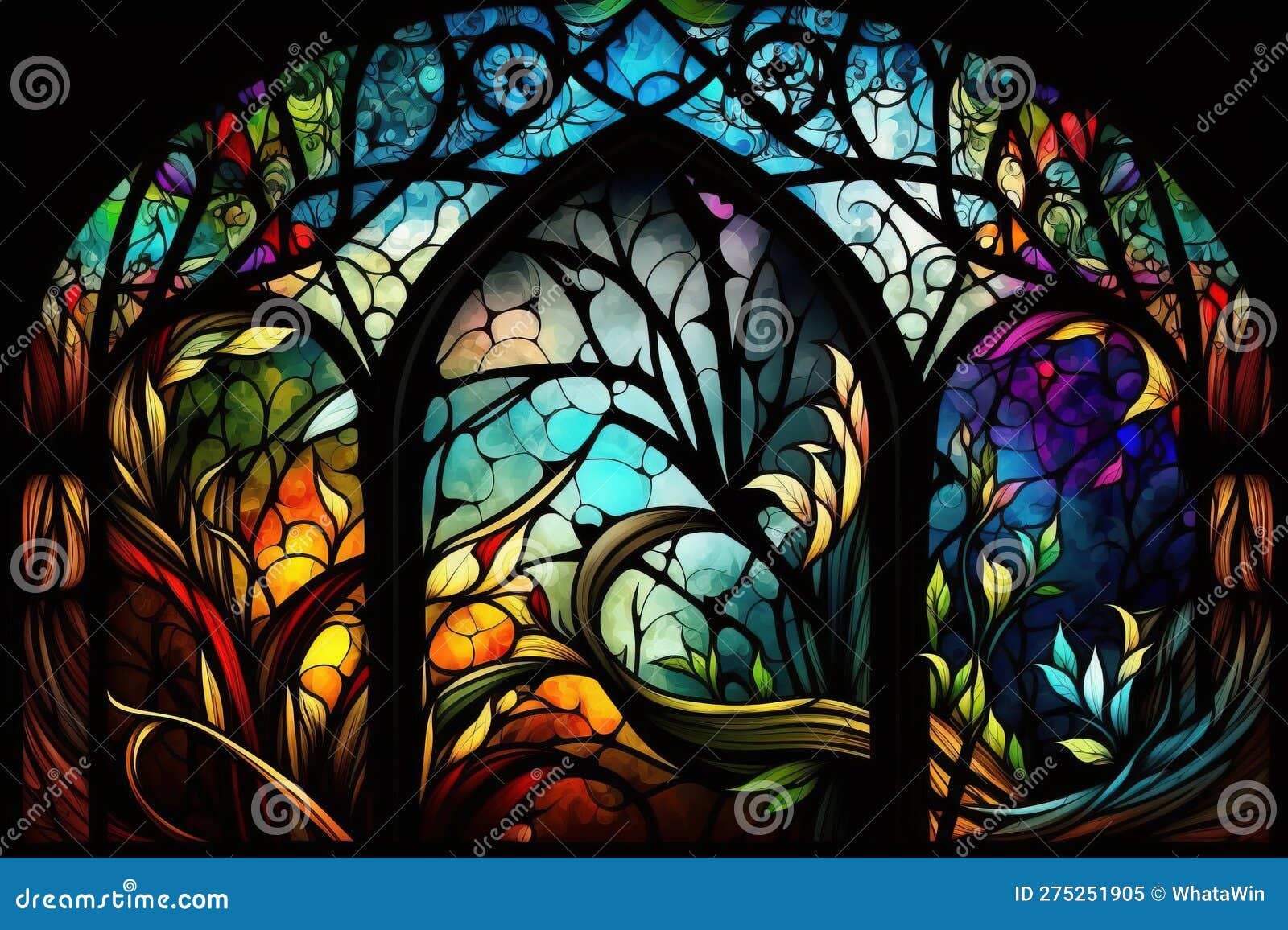 Multicolored Stained Glass Window with Irregular Random Block Pattern ...