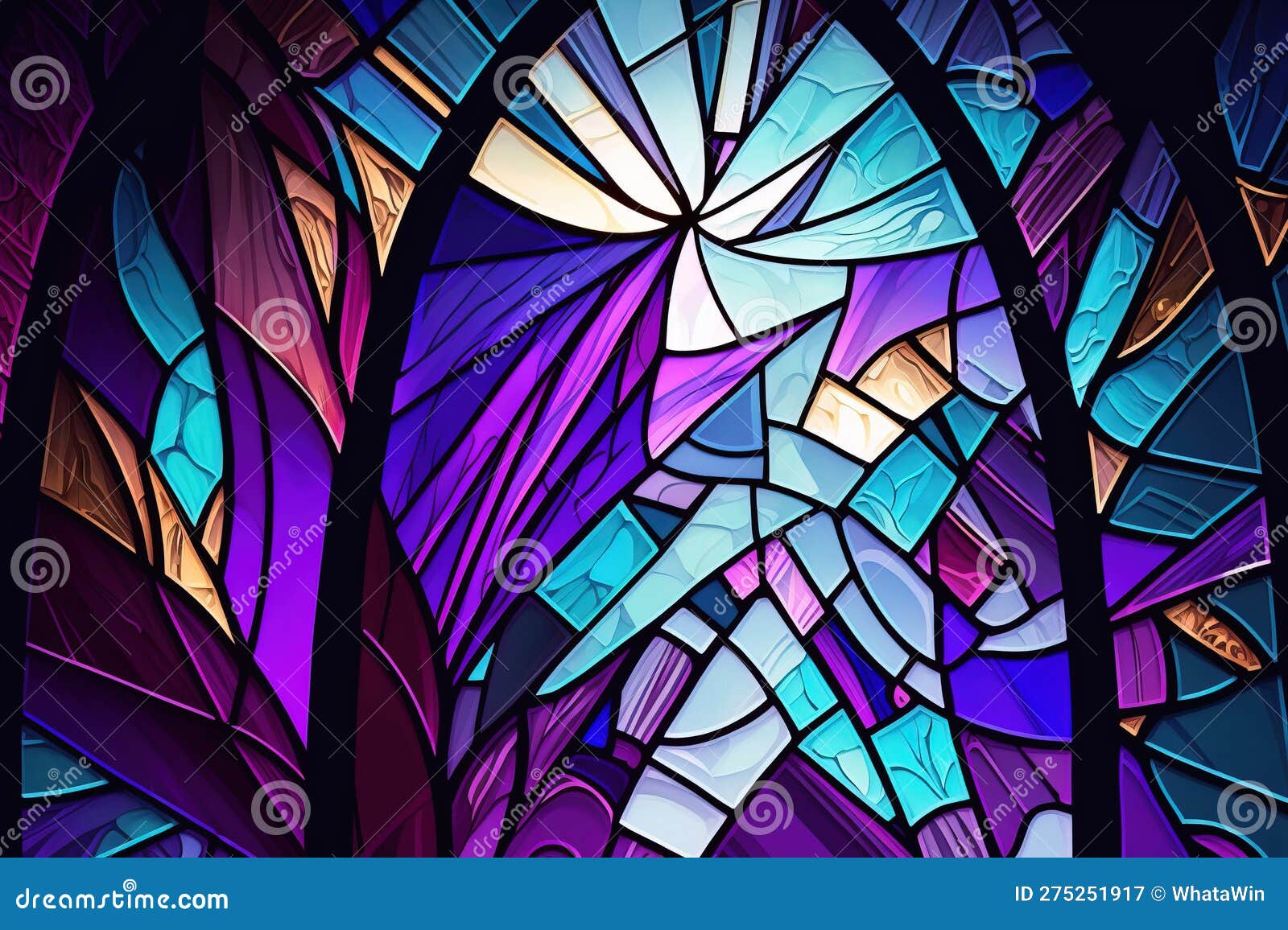 Multicolored Stained Glass Window with Irregular Random Block Pattern ...