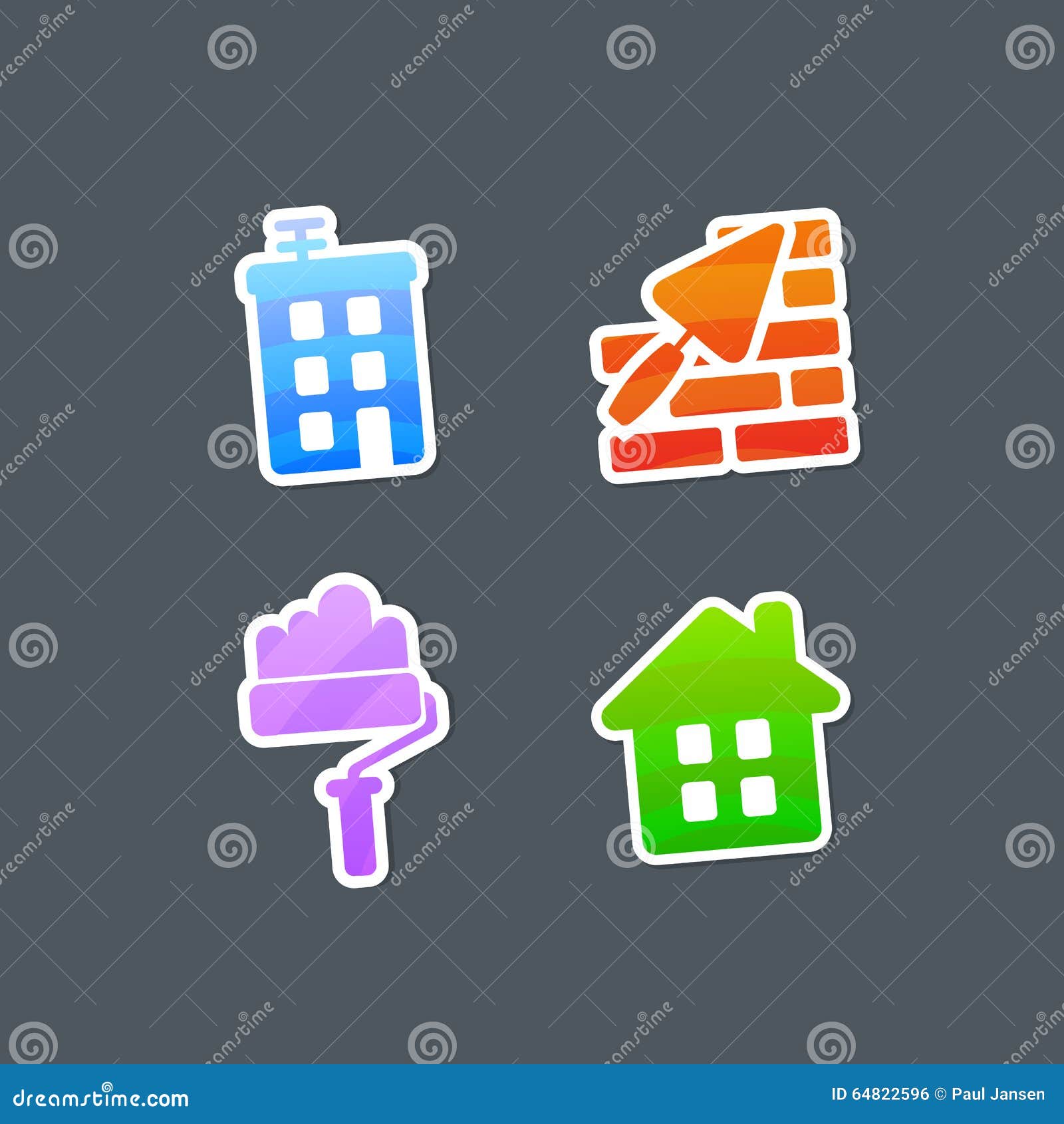 Multicolored Stickers Construction Icons Stock Vector - Illustration of ...