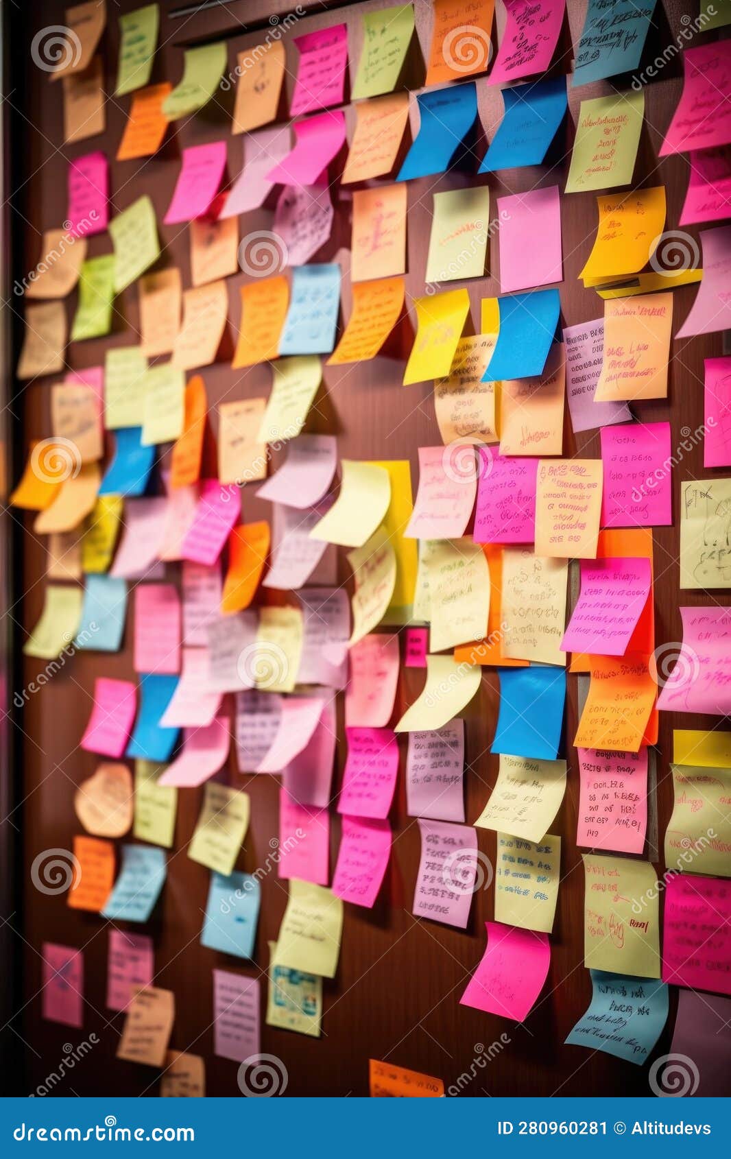 Multicolored Sticky Notes on a Brainstorming Board Stock Illustration ...