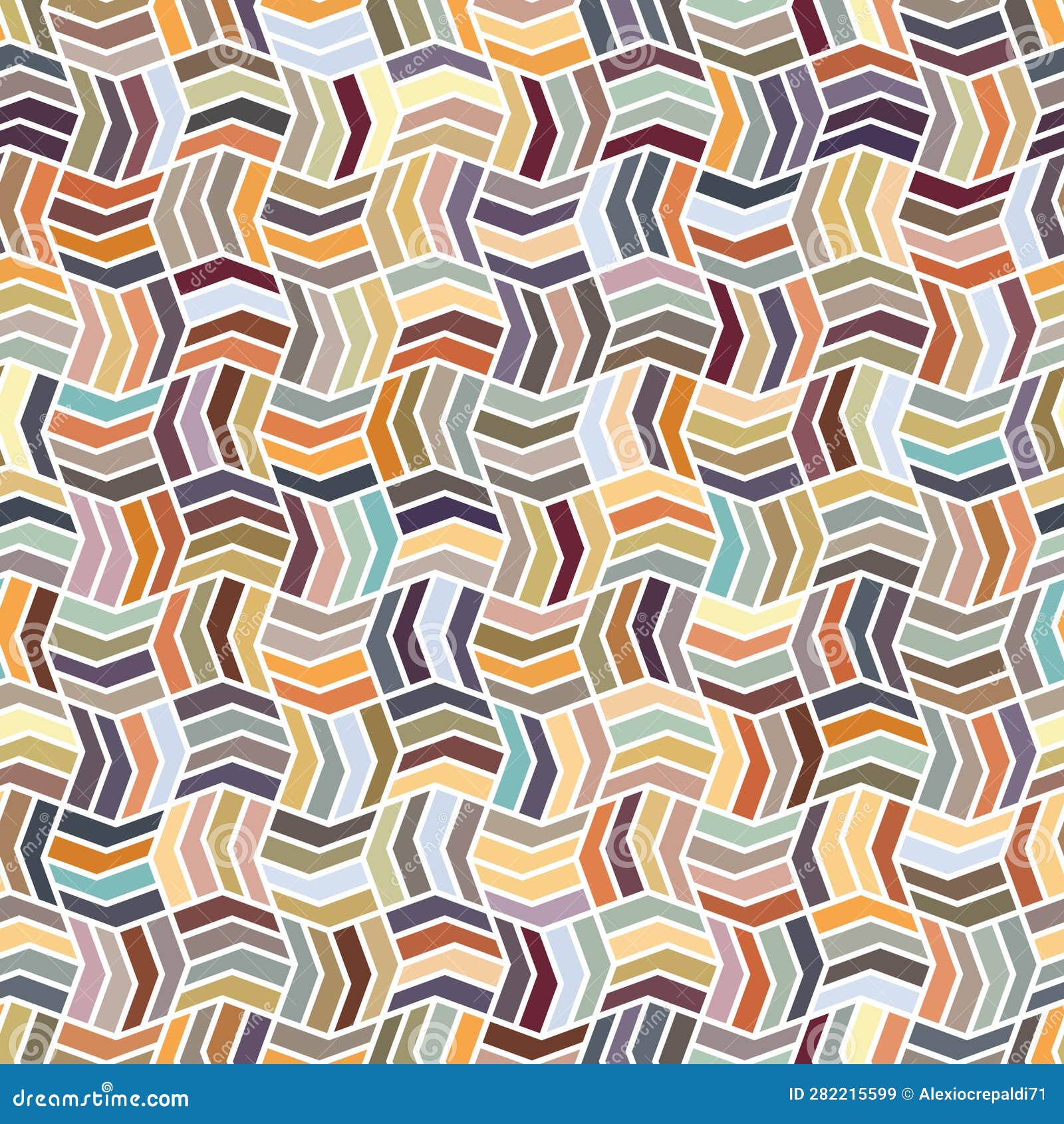 Multicolored Striped Squares on a White Background. Zigzag Lines ...