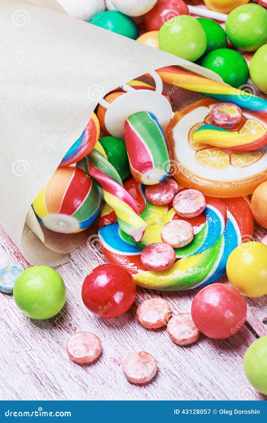 Multicolored Sweets and Chewing Gum in Paper Bags Stock Image - Image ...