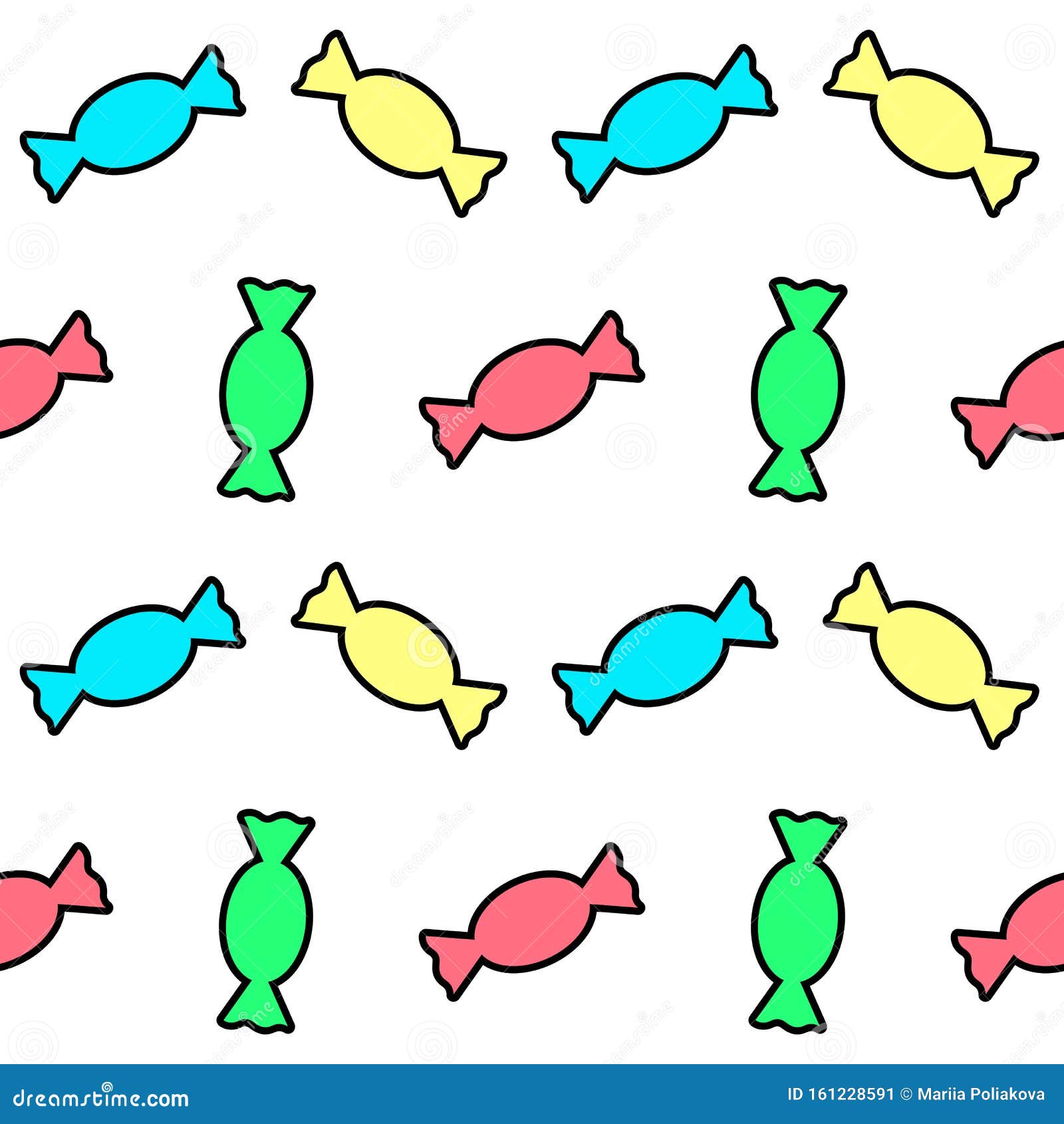 Multicolored Sweets Vector Seamless Pattern. Candy Silhouette Seamless ...