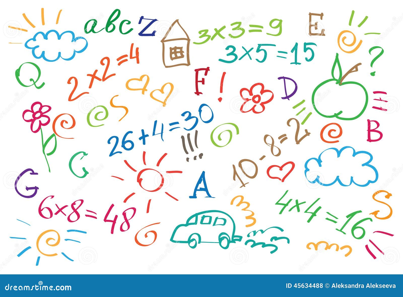 Multicolored Symbols Children Drawing Style Cartoon Vector ...