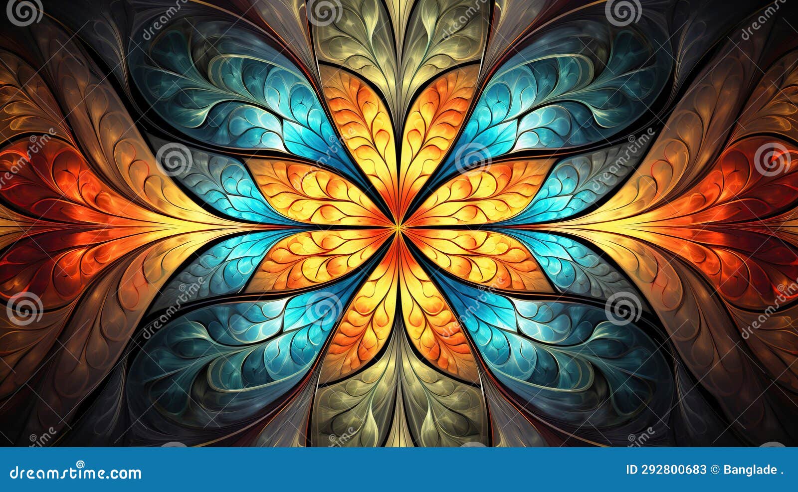 Multicolored Symmetrical Pattern in Stained-glass Window Style ...