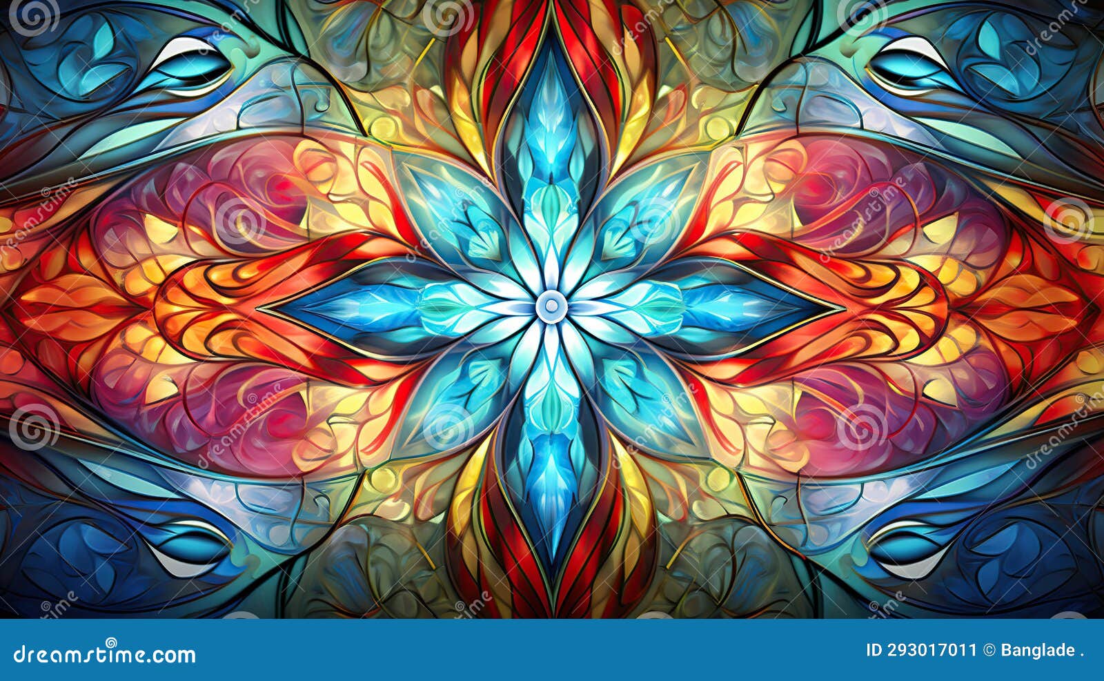 Multicolored Symmetrical Pattern in Stained-glass Window Style ...