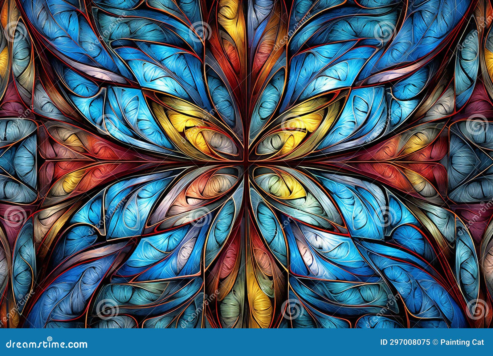 Multicolored Symmetrical Pattern in Stained-glass Window Style Stock ...