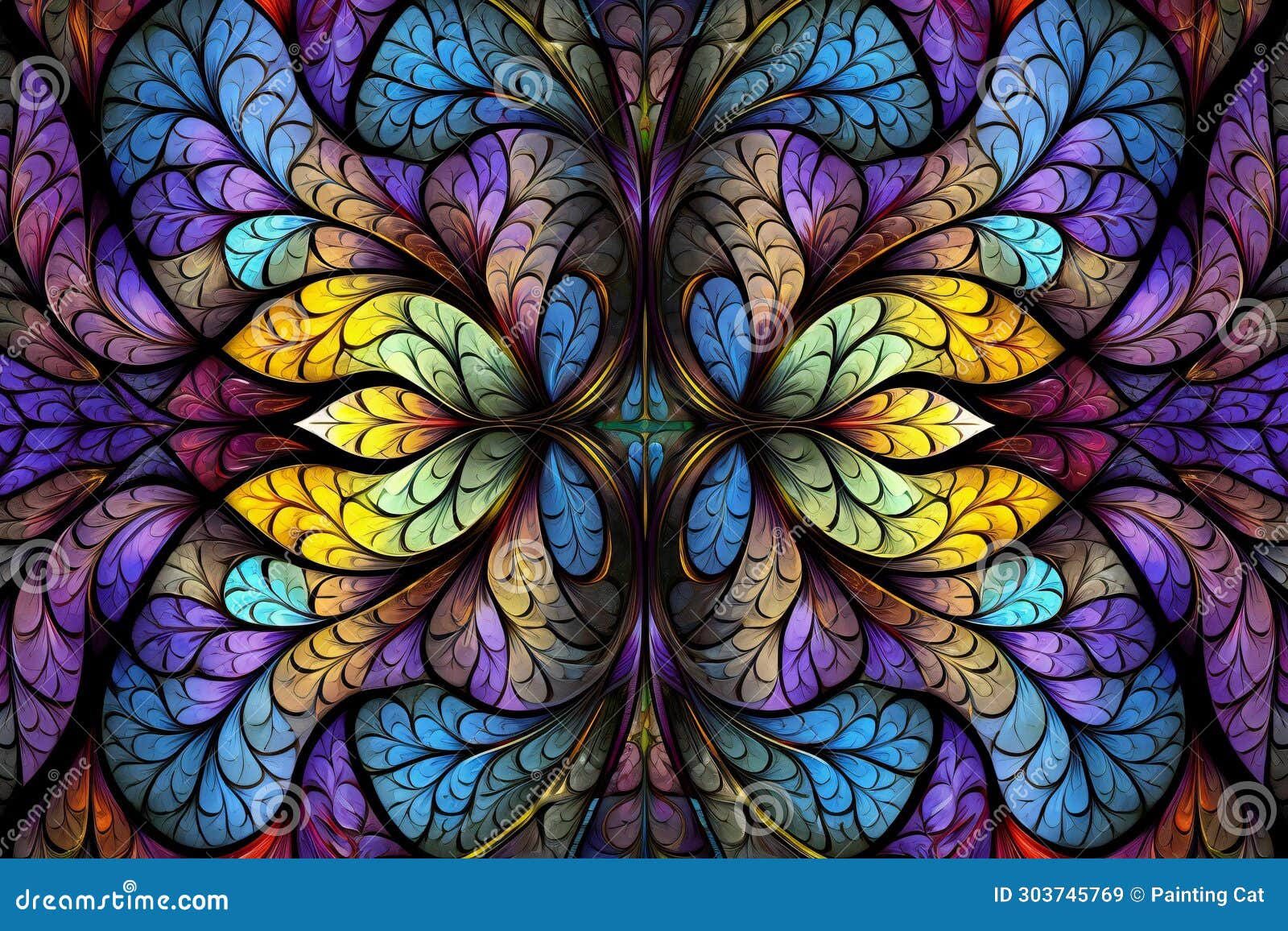 Multicolored Symmetrical Pattern in Stained-glass Window Style Stock ...