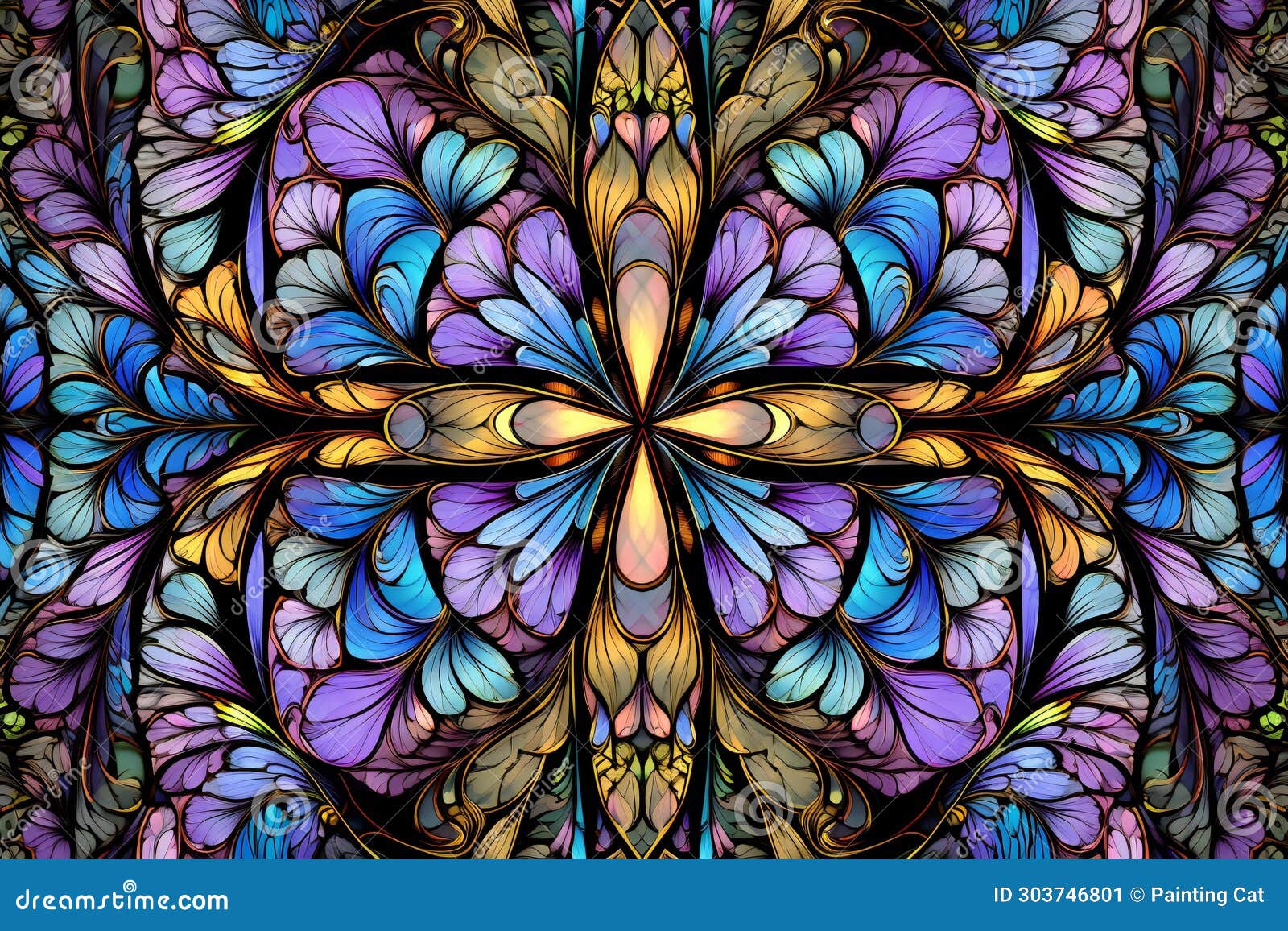 Multicolored Symmetrical Pattern in Stained-glass Window Style Stock ...