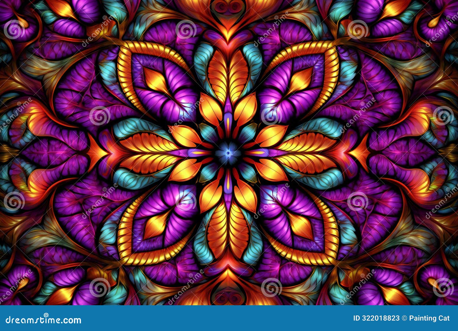 Multicolored Symmetrical Pattern in Stained-glass Window Style Stock ...