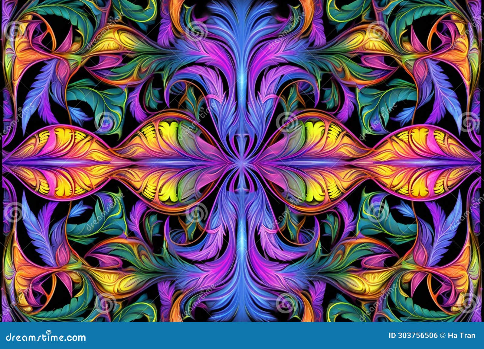 Multicolored Symmetrical Pattern in Stained-glass Window Style Stock ...