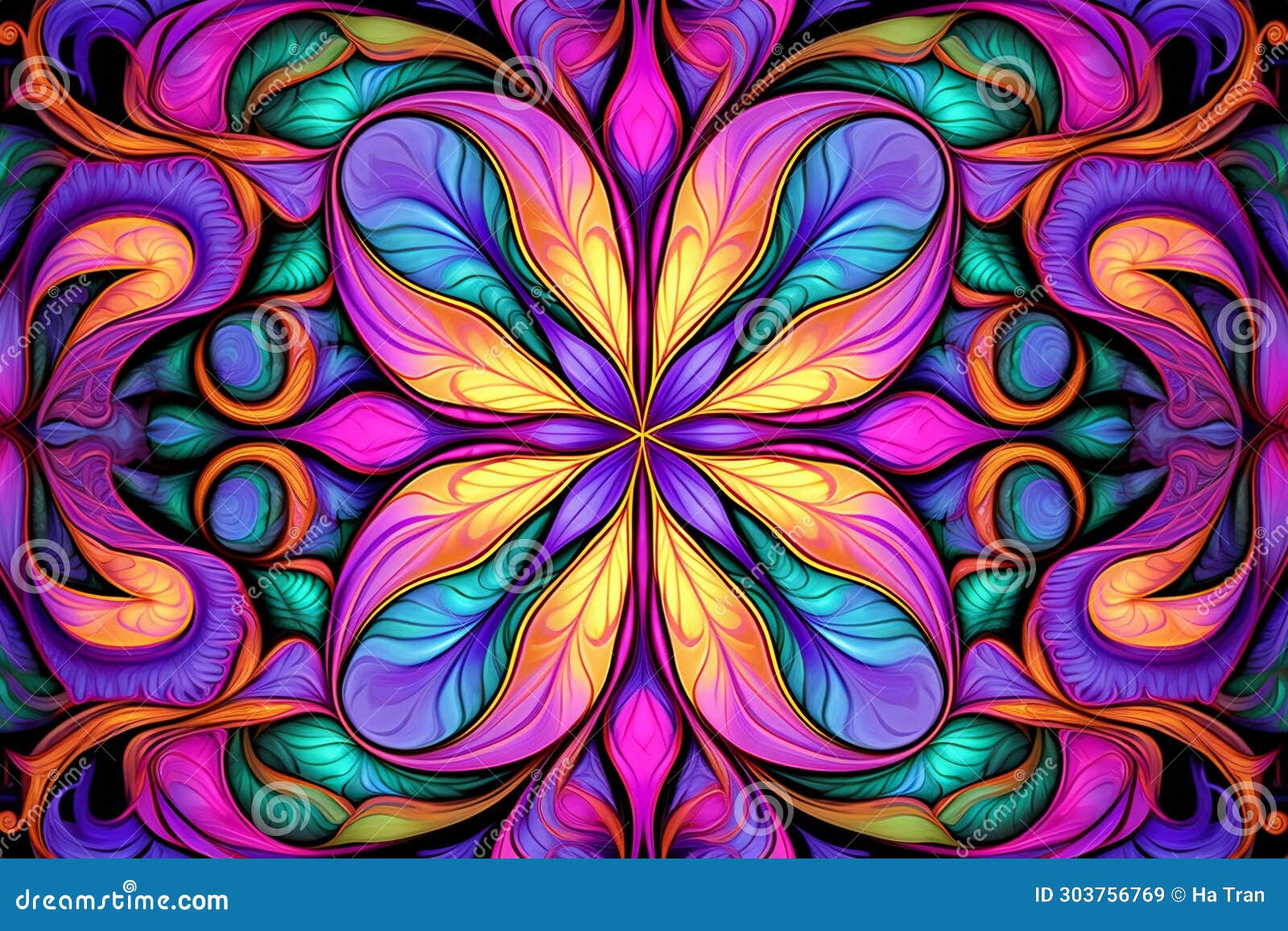 Multicolored Symmetrical Pattern in Stained-glass Window Style Stock ...