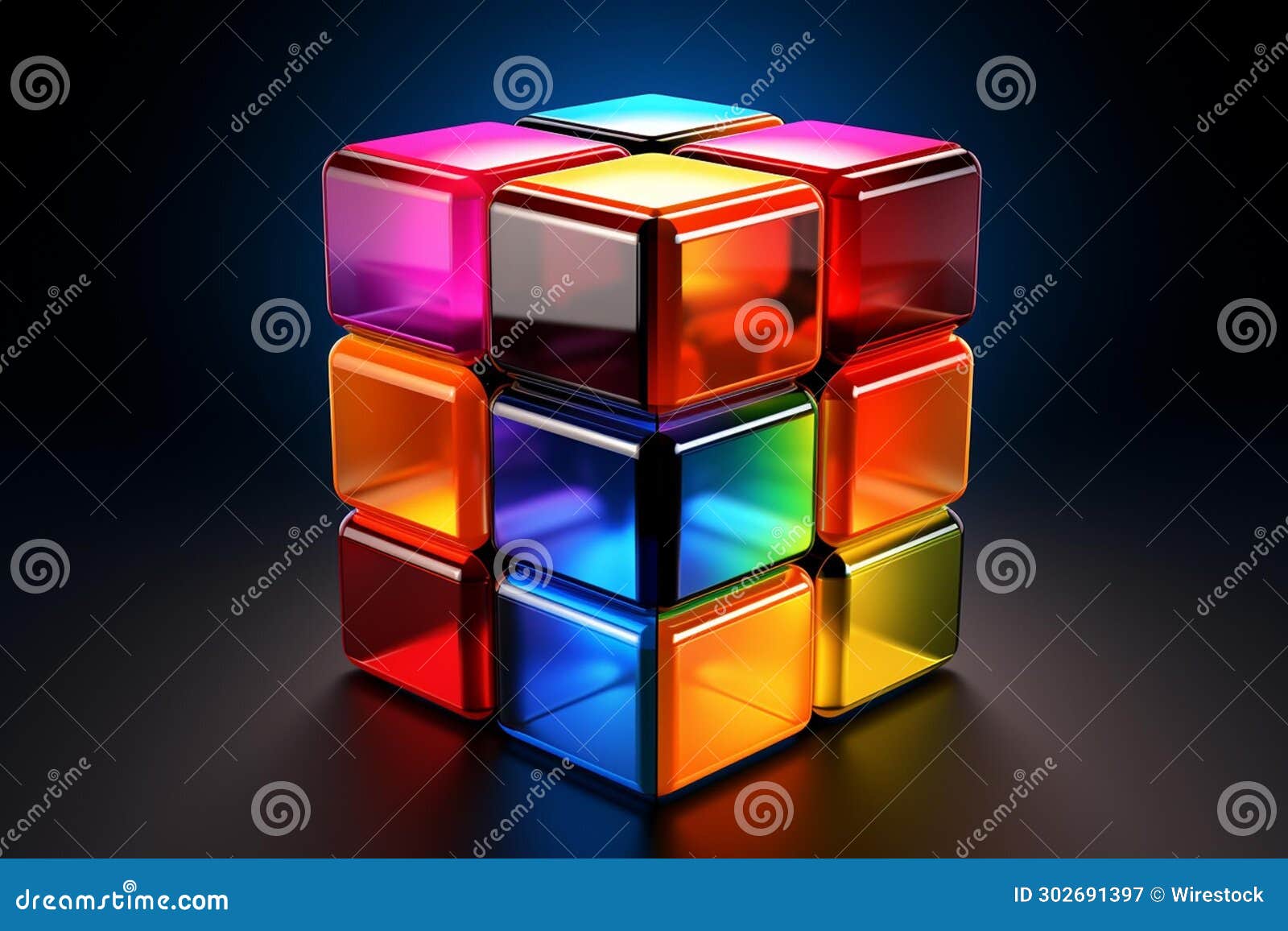 Multicolored Three Dimensional Cube Made from Four Different Types of ...