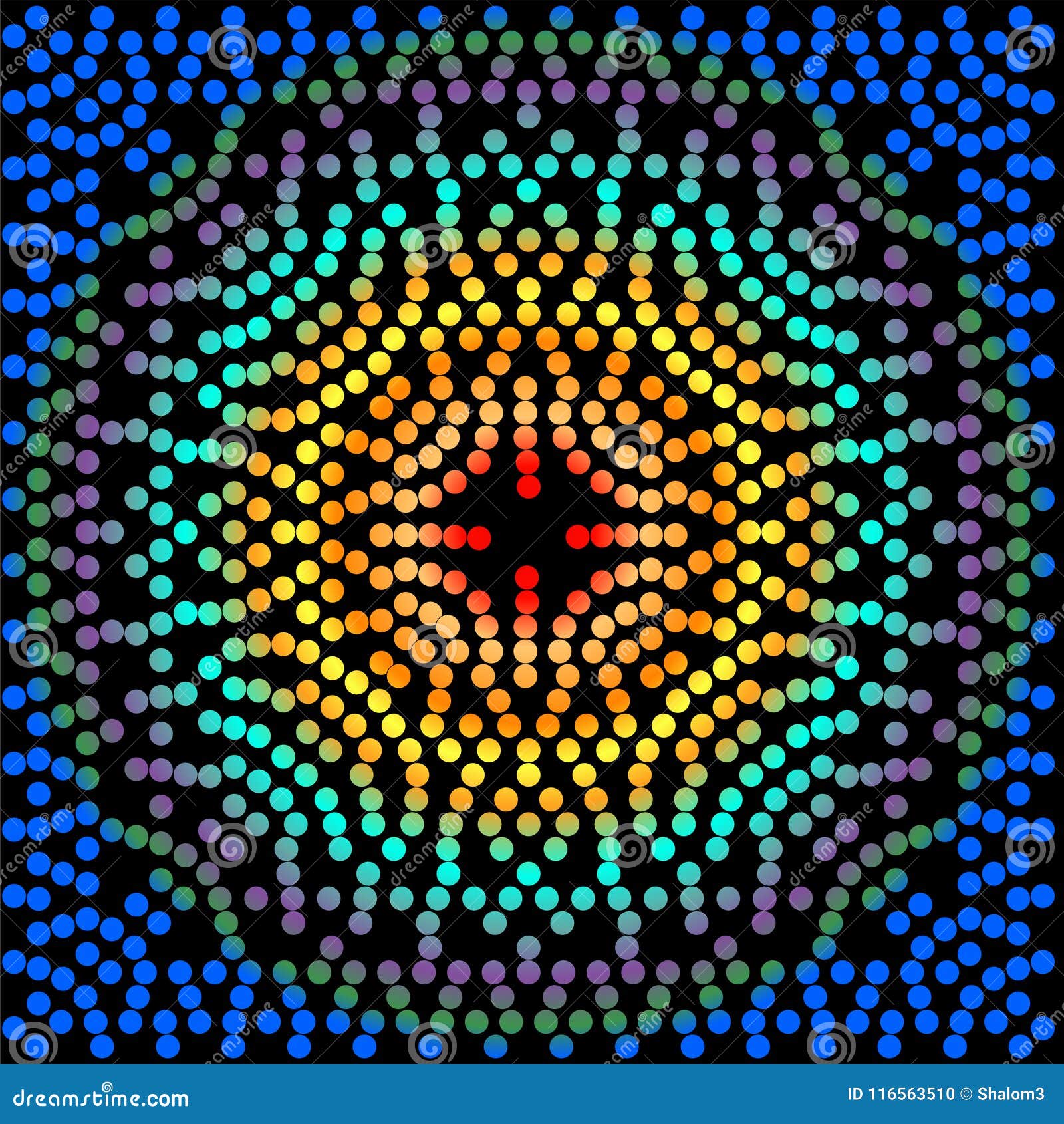 Multicolored Tile with Dot Patterns. Vibrant Variegated Dots on Black ...