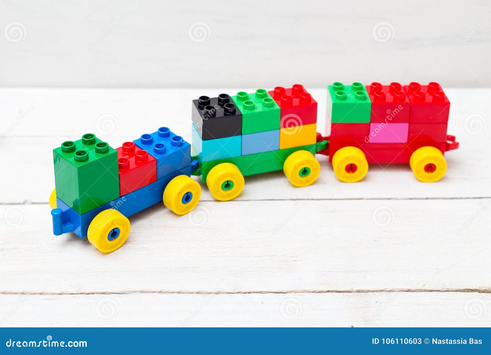 Multicolored Train of Colored Plastic Blocks. Early Learning. Stock ...