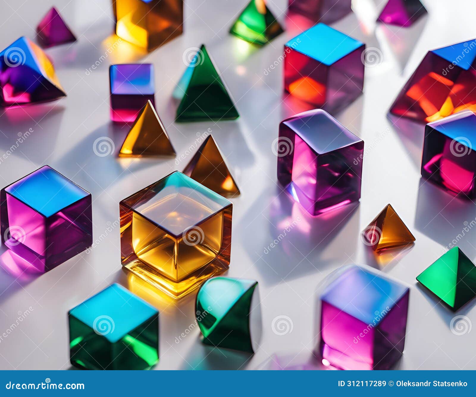Multicolored, Translucent Glass Geometric Figures, Cube, Parallelepiped ...