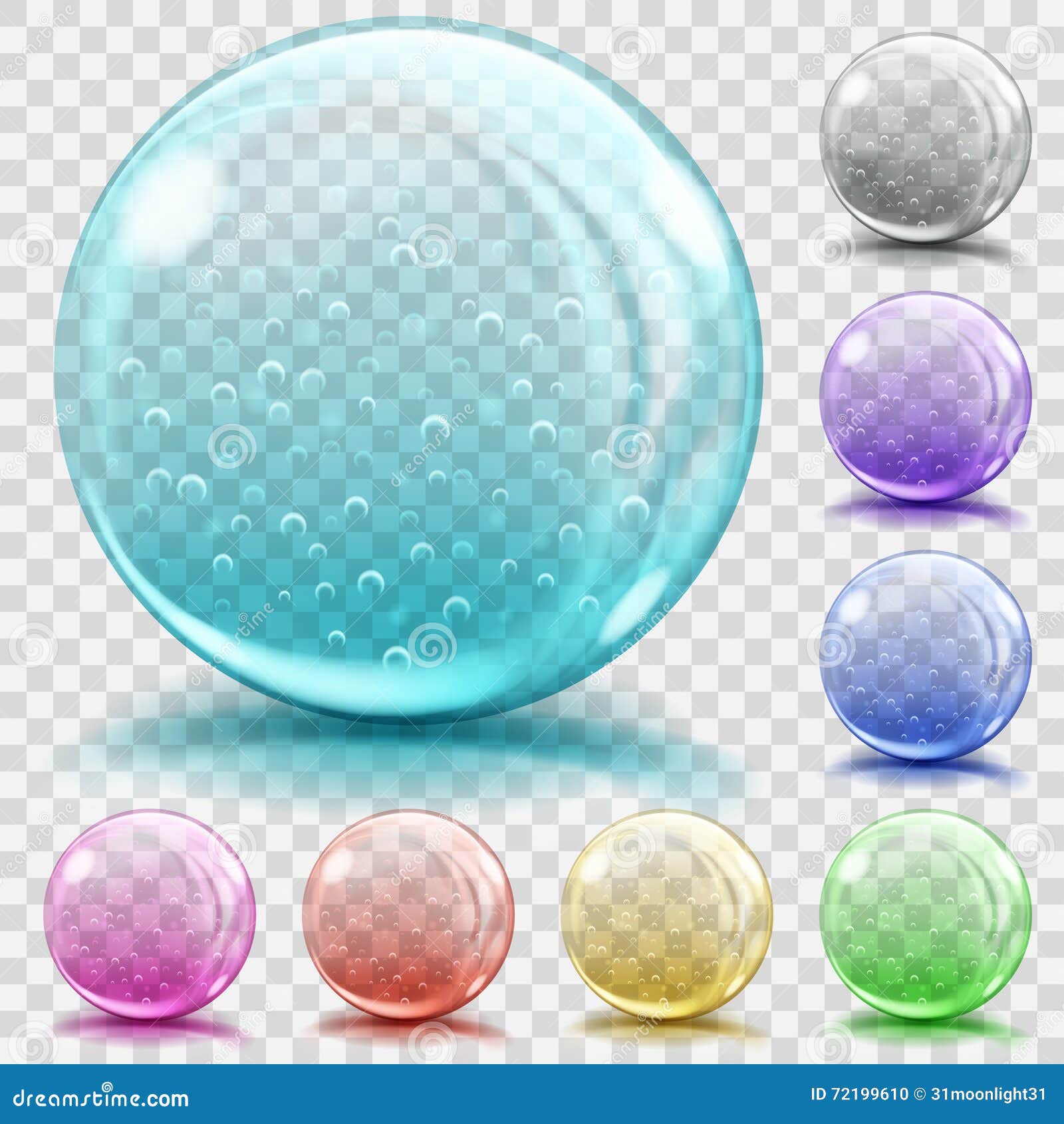 Multicolored Transparent Glass Spheres with Air Bubbles Stock Vector ...