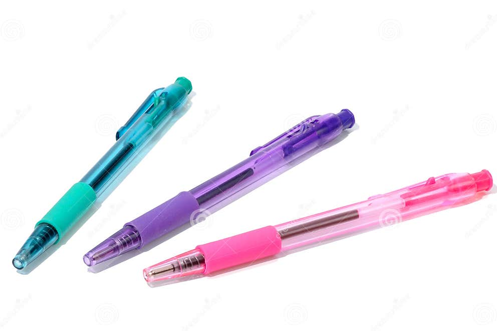 Multicolored Transparent Pens Stock Image - Image of pink, background ...