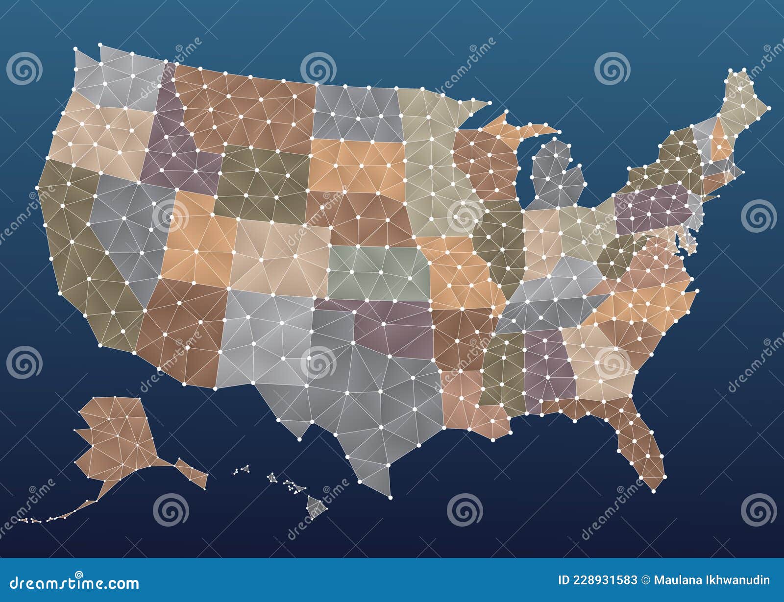 Multicolored Triangle Mosaic USA Map Network Vector Stock Vector ...