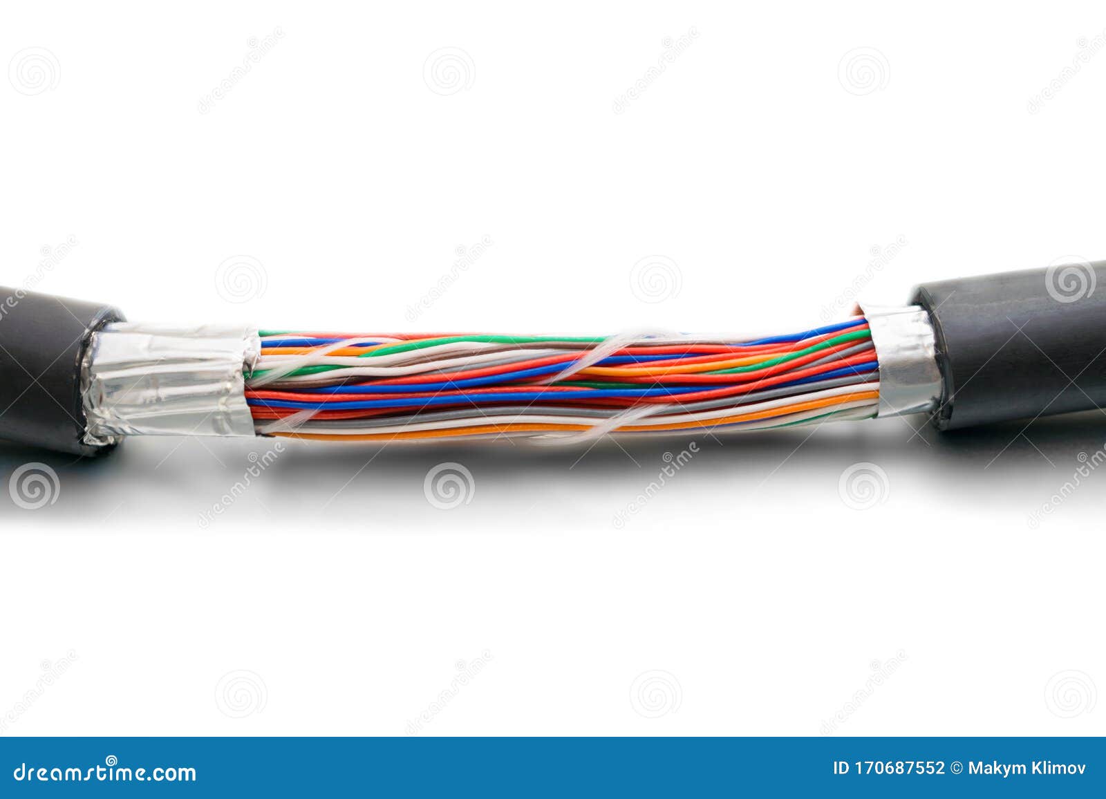Multicolored Trunk Cable is Torn Off. Multichannel Communication Line ...