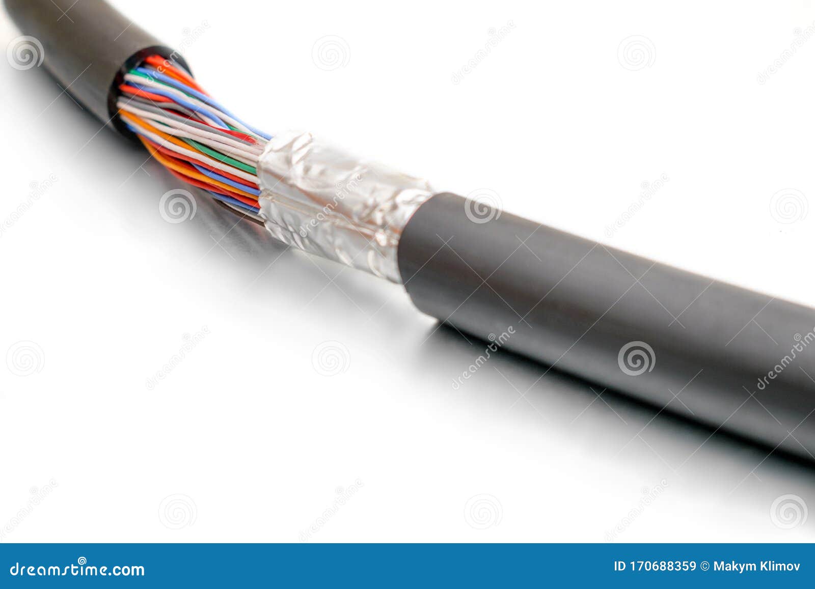 Multicolored Trunk Cable is Torn Off. Multichannel Communication Line ...