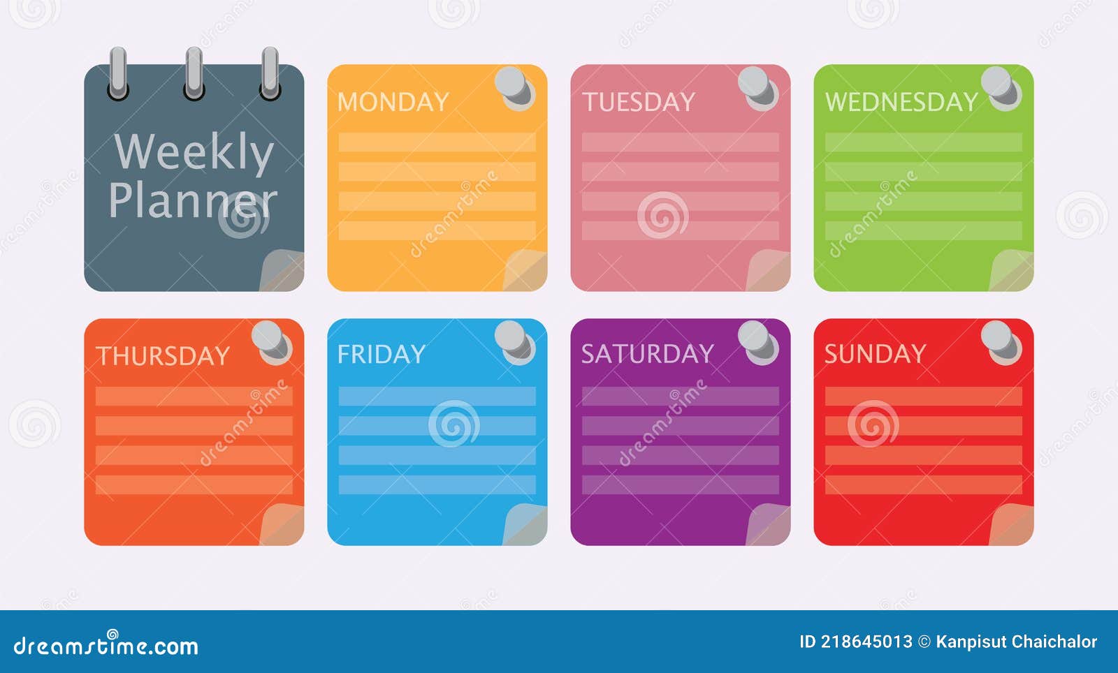 Multicolored Vector Schedule. Weekly Planner Template for Companies and ...